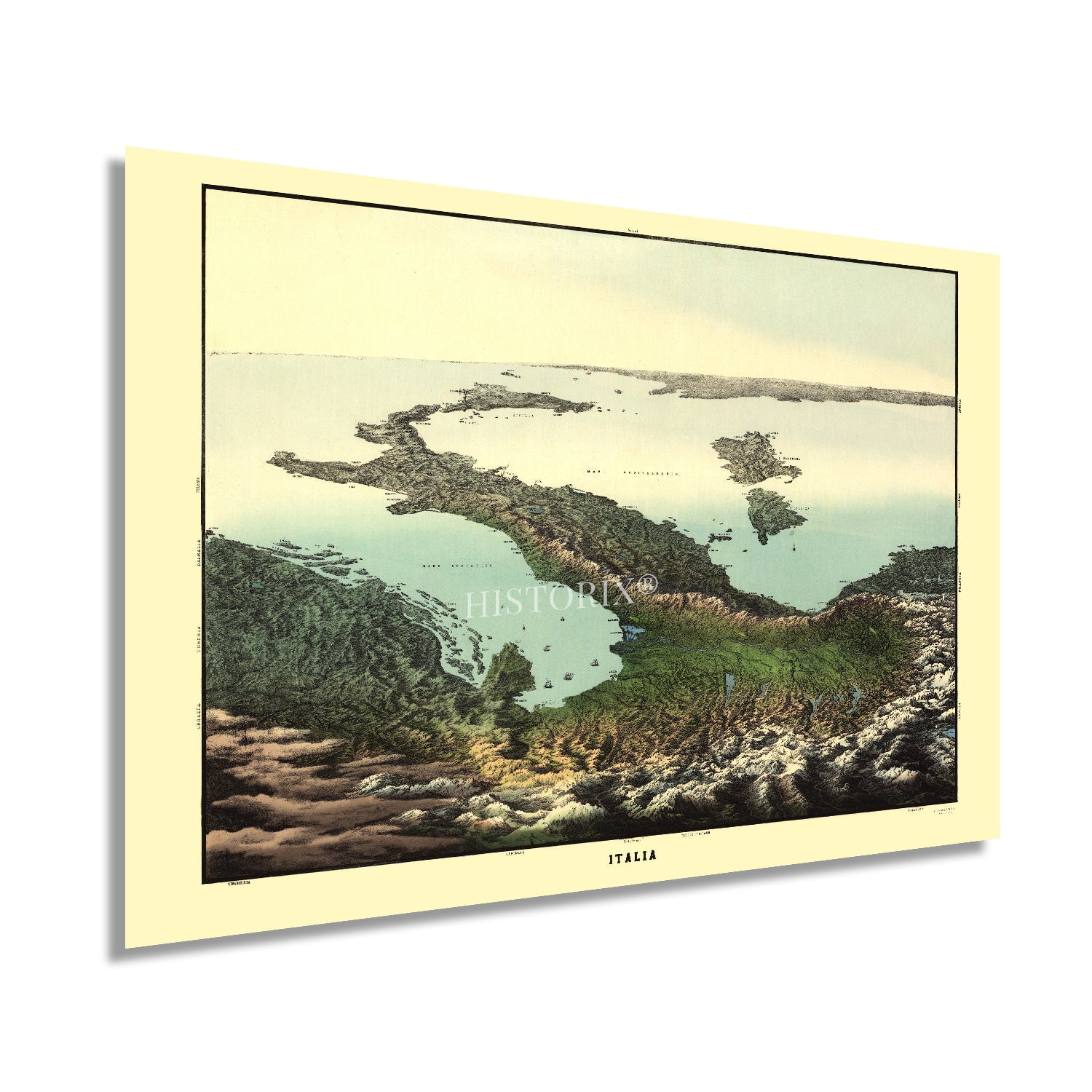 HISTORIX 1850 Map of Italy Vintage Poster Wall Art Print, 24 x 36 Inch ...