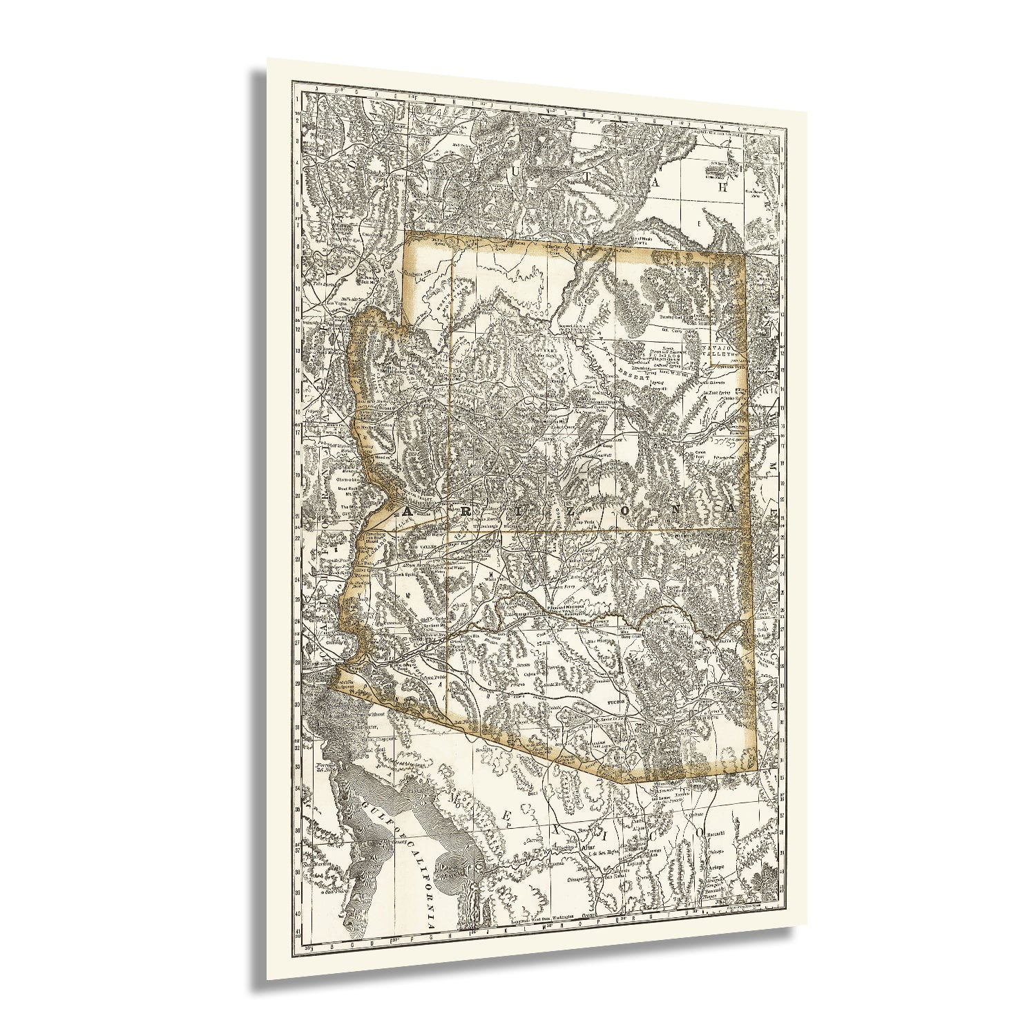 HISTORIX 1876 Arizona State Map Vintage Poster Wall Art Print, 24 x 36 ...