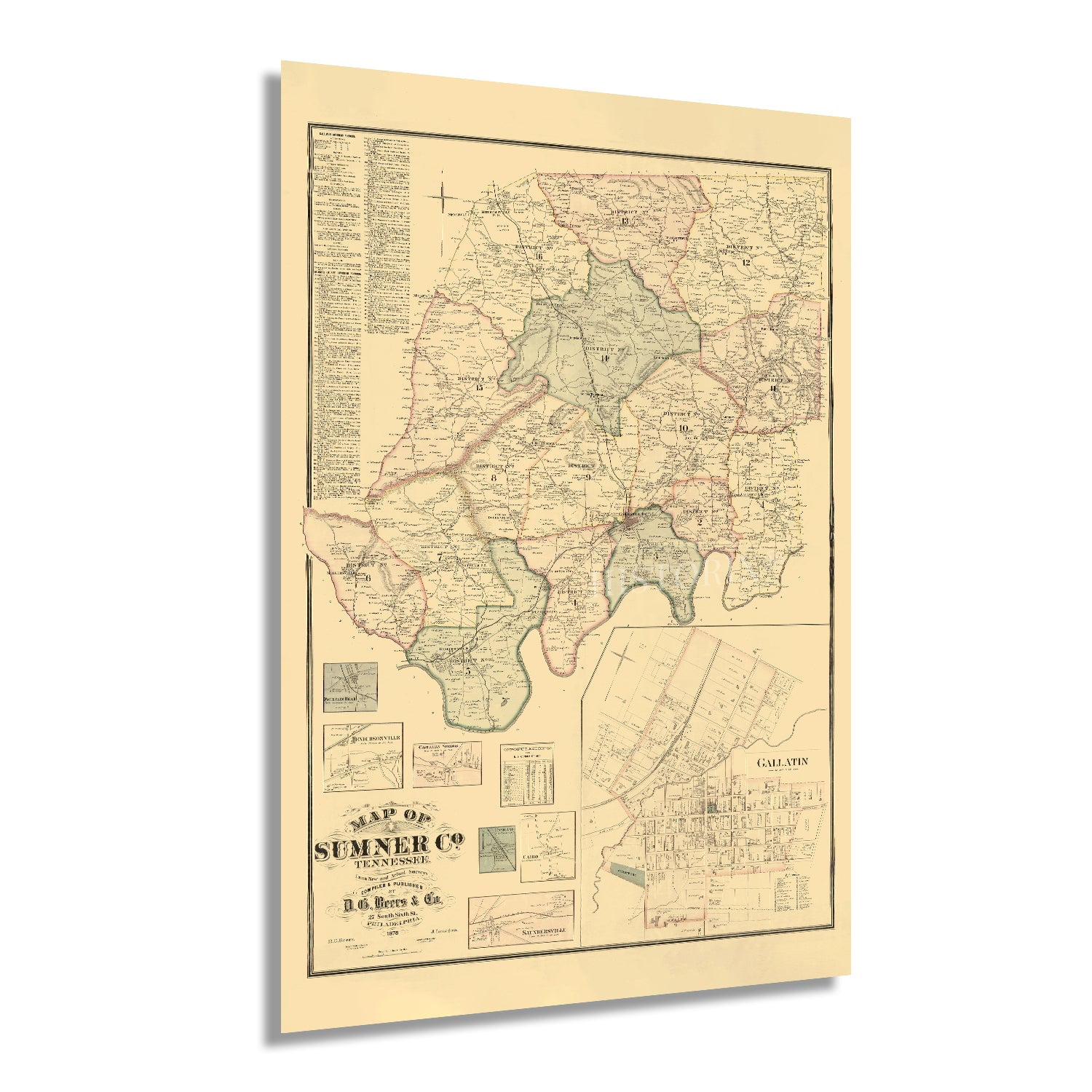 HISTORIX 1878 Sumner County Tennessee Map Vintage Poster Wall Art Print ...