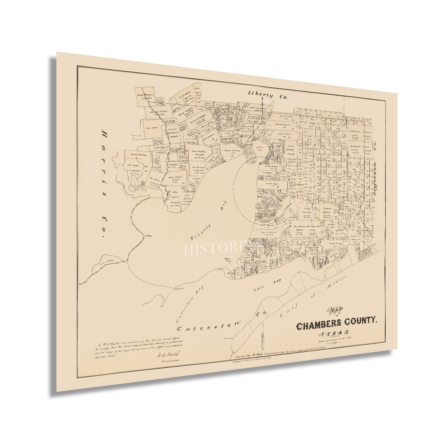 HISTORIX 1879 Chambers County Texas Vintage Map Poster Wall Art Print ...