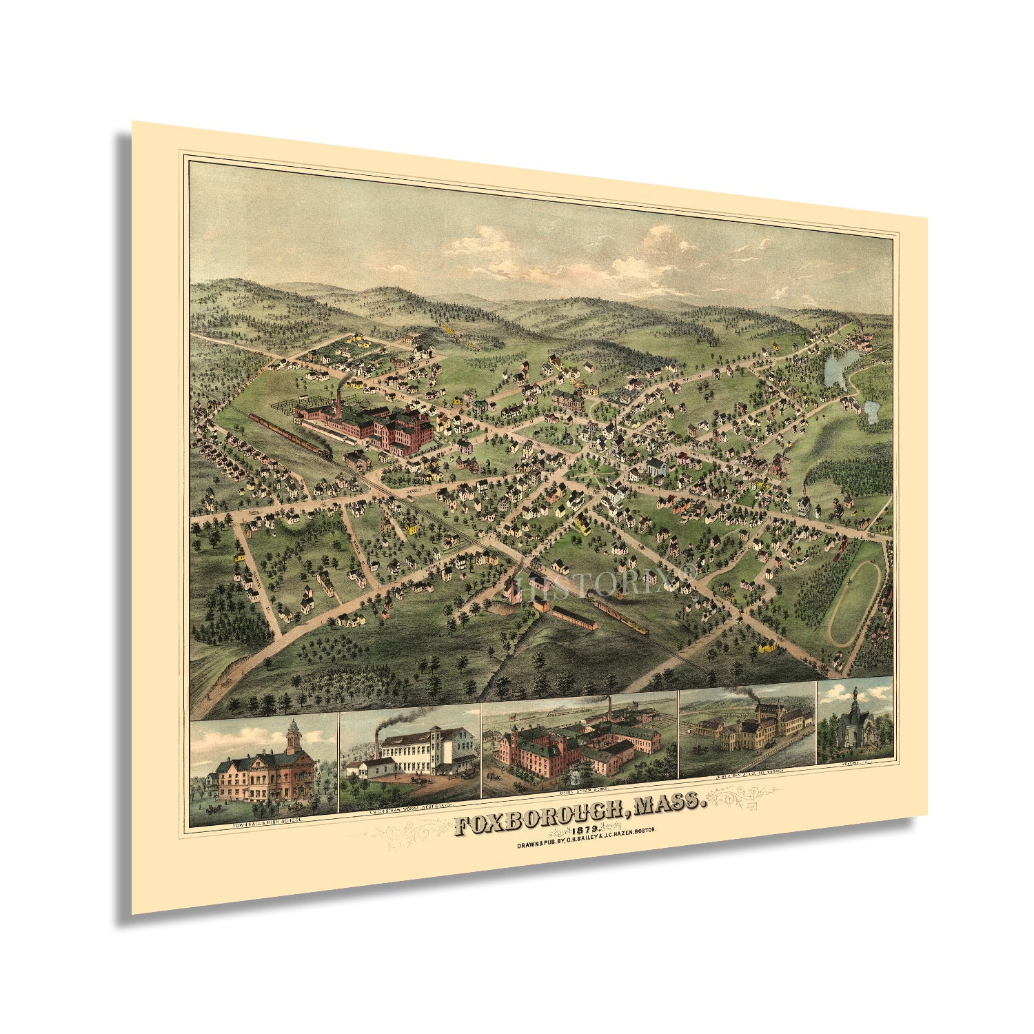 HISTORIX 1879 Foxborough Massachusetts Map Vintage Poster Wall Art ...