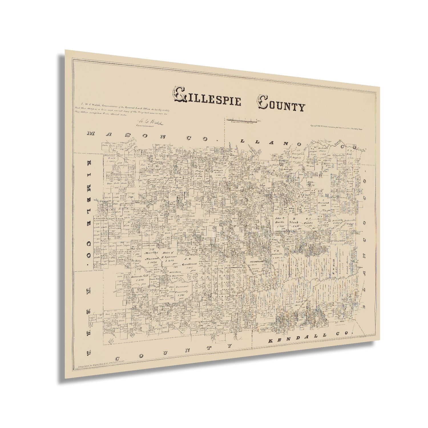 HISTORIX 1879 Gillespie County Texas Map Vintage Poster Wall Art Print ...
