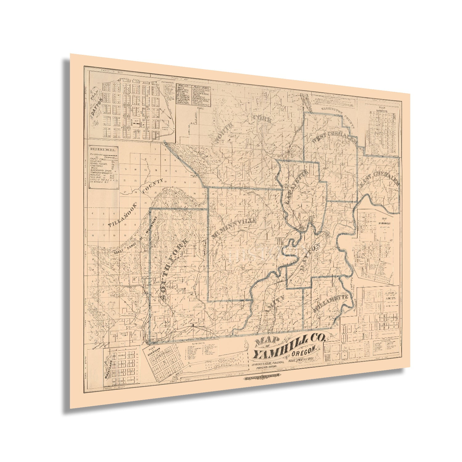 HISTORIX 1879 Yamhill County Oregon Vintage Map Poster Wall Art Print ...