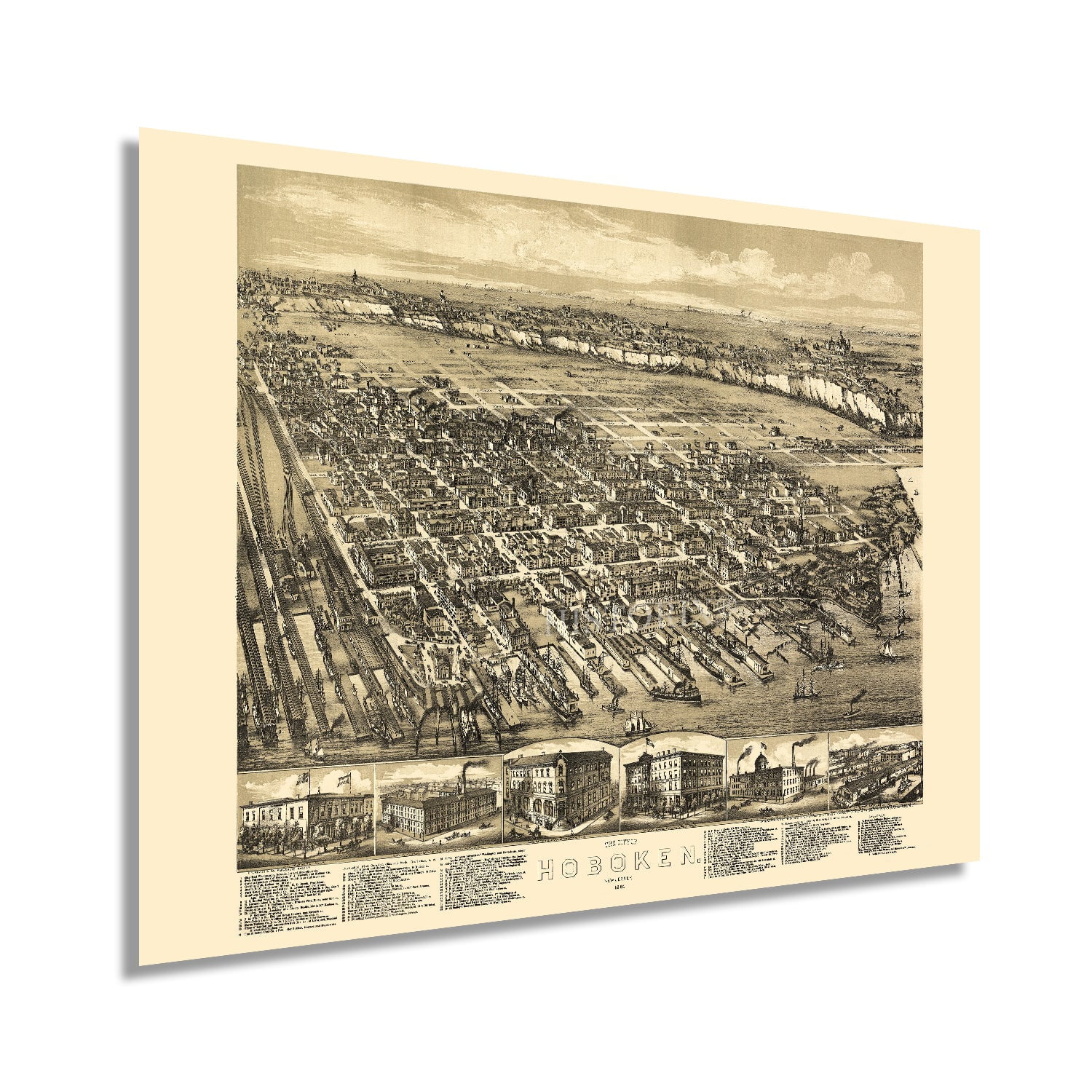 HISTORIX 1881 Hoboken City New Jersey Map Vintage Poster Wall Art Print ...