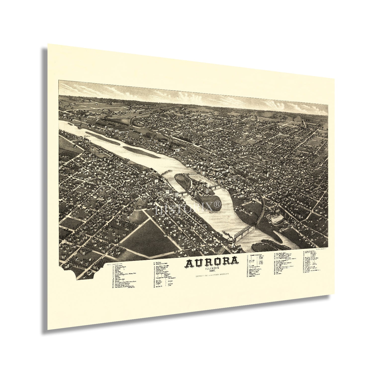 HISTORIX 1882 Aurora Illinois Map Vintage Poster Wall Art Print, 18 x ...