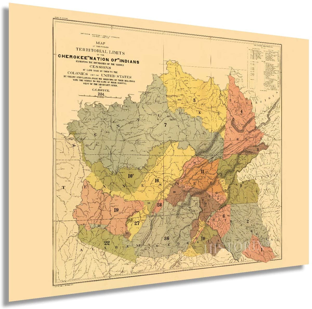 HISTORIX 1884 Cherokee Nation of Indians Map Vintage Poster Wall Art ...