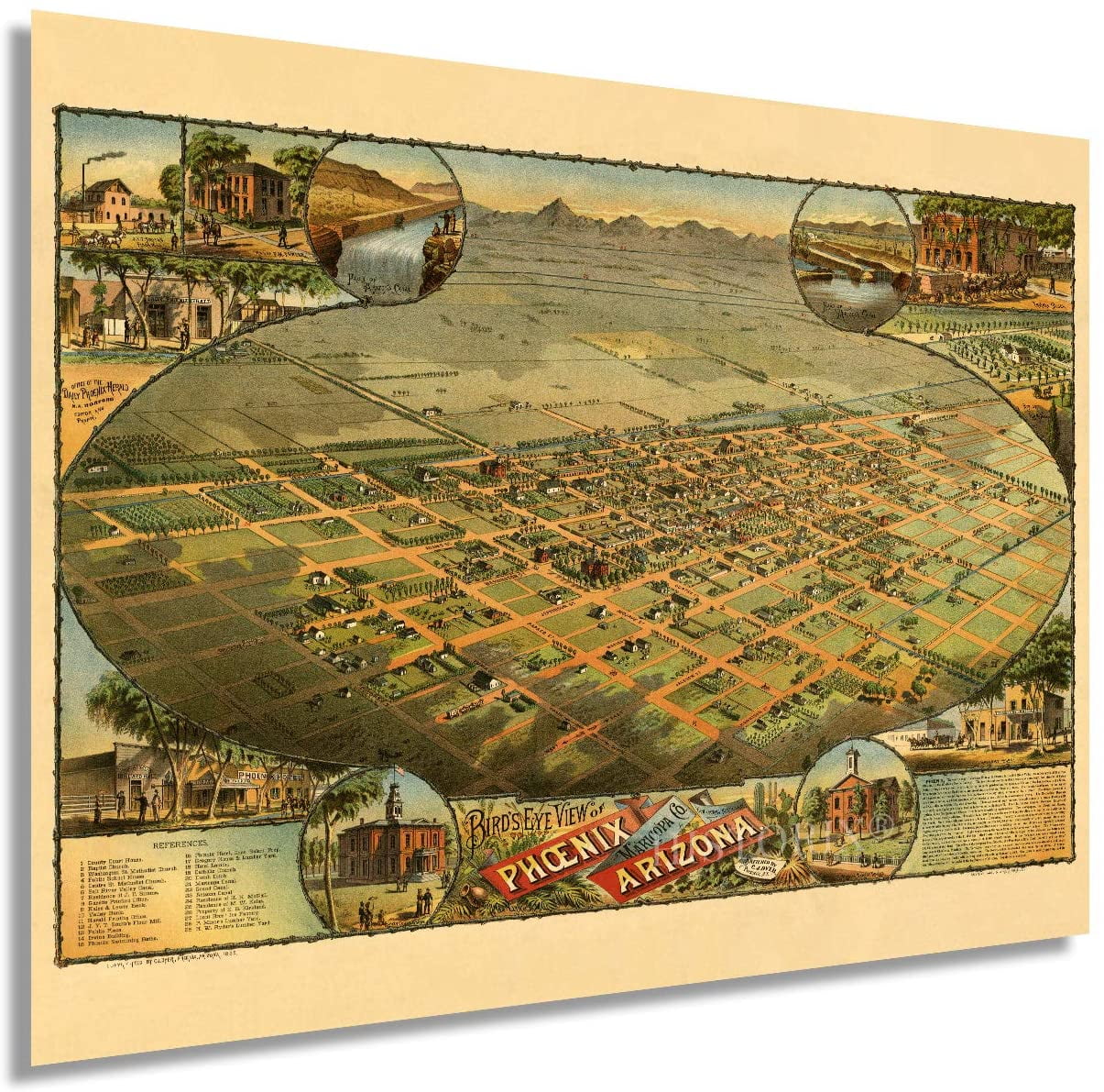 HISTORIX 1885 Phoenix Arizona Vintage Map Poster Wall Art Print, 18 x ...