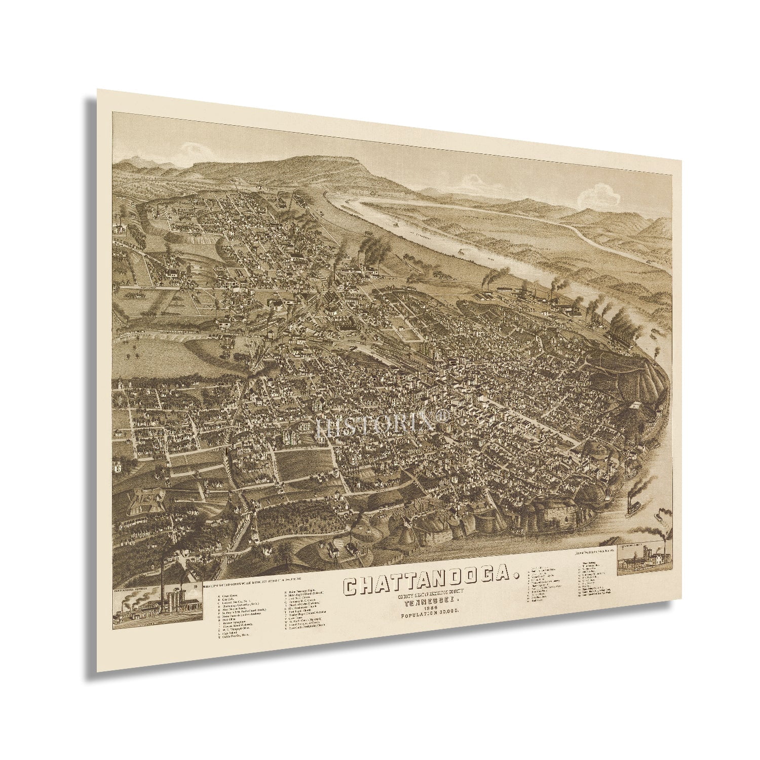 HISTORIX 1886 Map of Chattanooga Tennessee Vintage Poster Wall Art ...