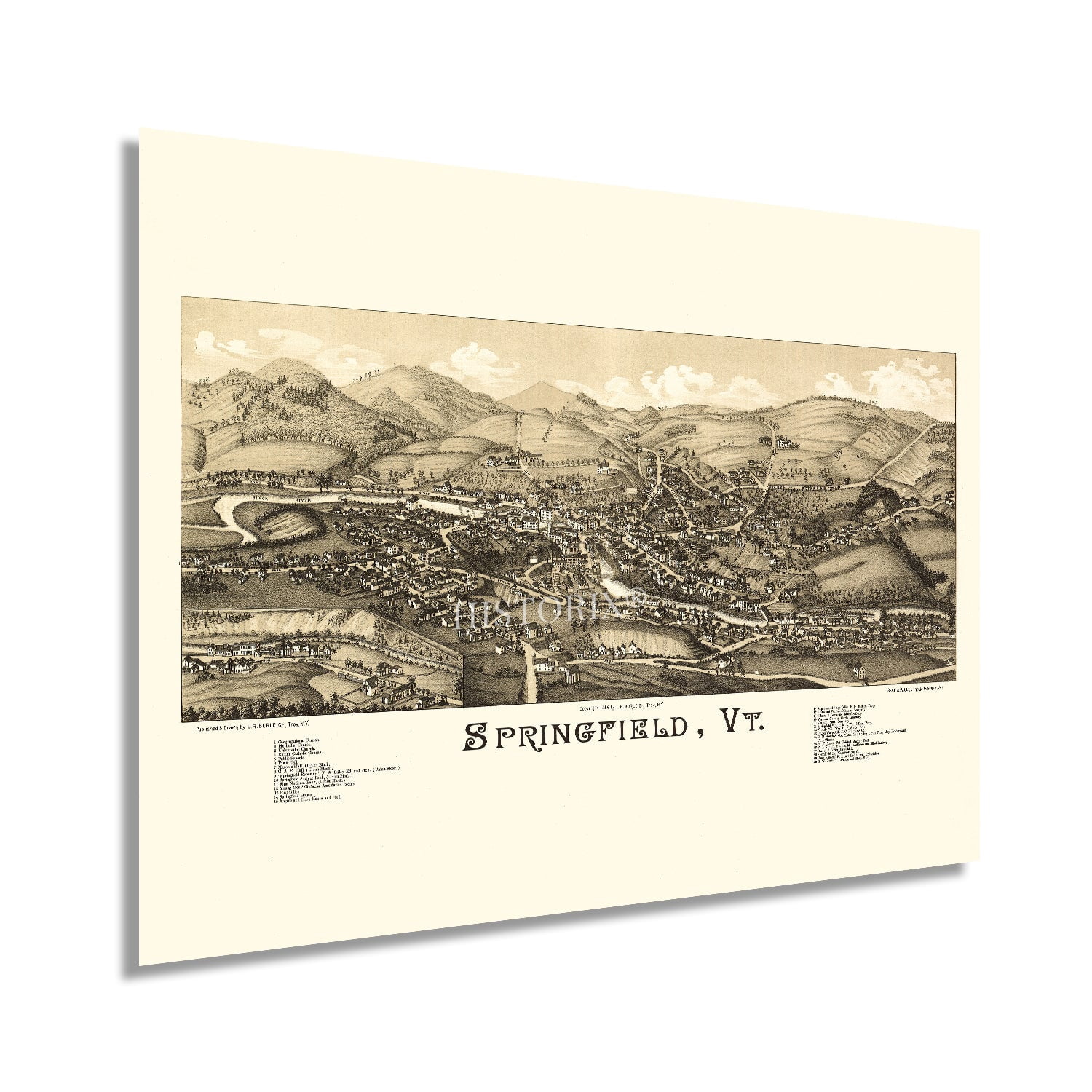 HISTORIX 1886 Springfield Vermont Map Vintage Poster Wall Art Print, 24 ...