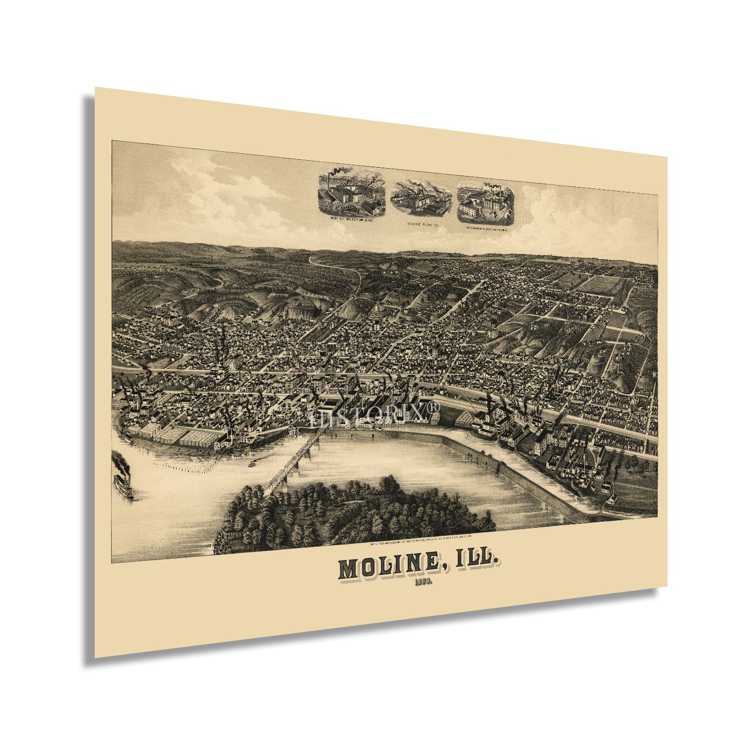 HISTORIX 1889 Moline Illinois Map Vintage Poster Wall Art Print, 18 x ...