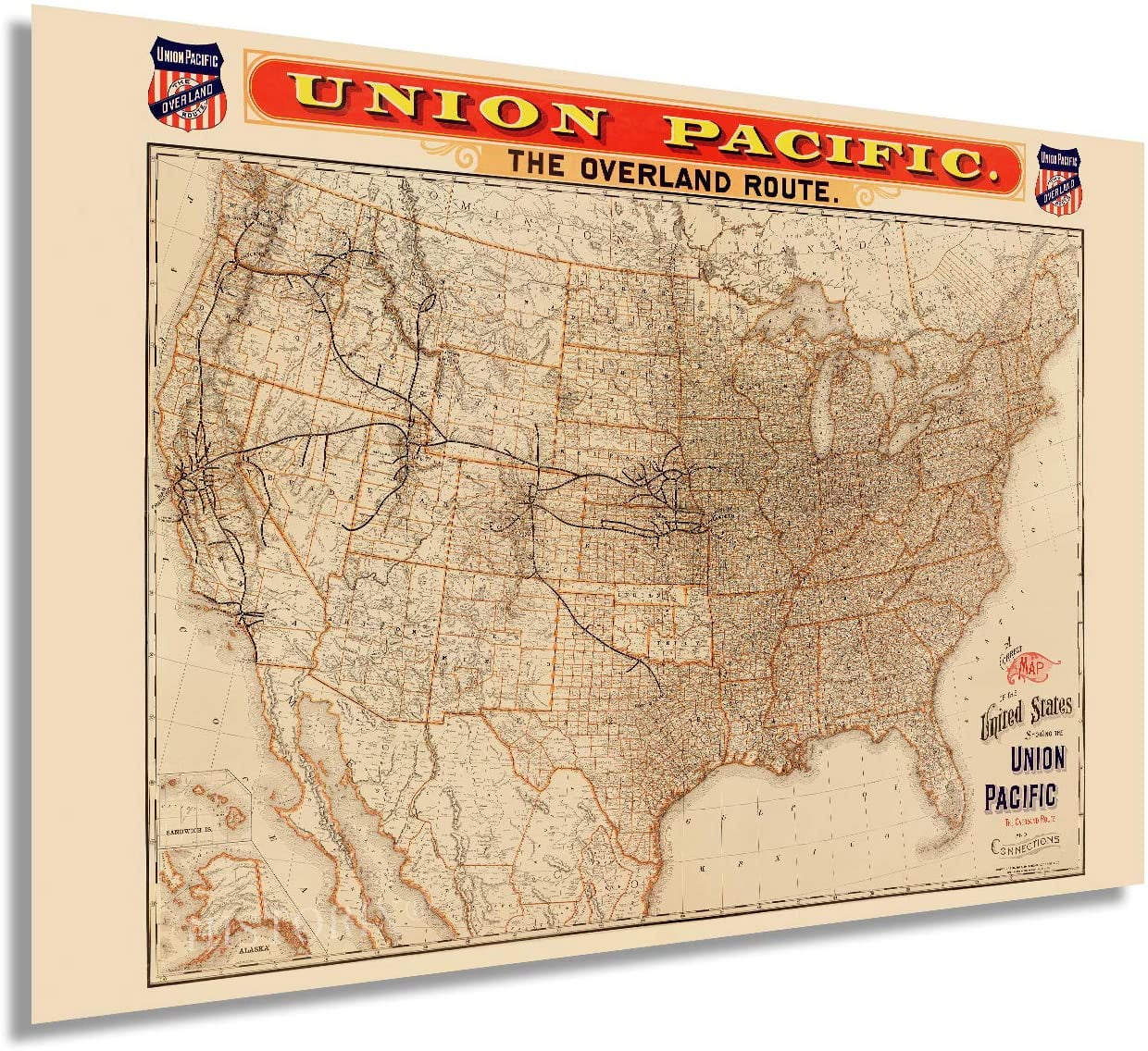 HISTORIX 1892 United States Map Showing Union Pacific Vintage Poster ...