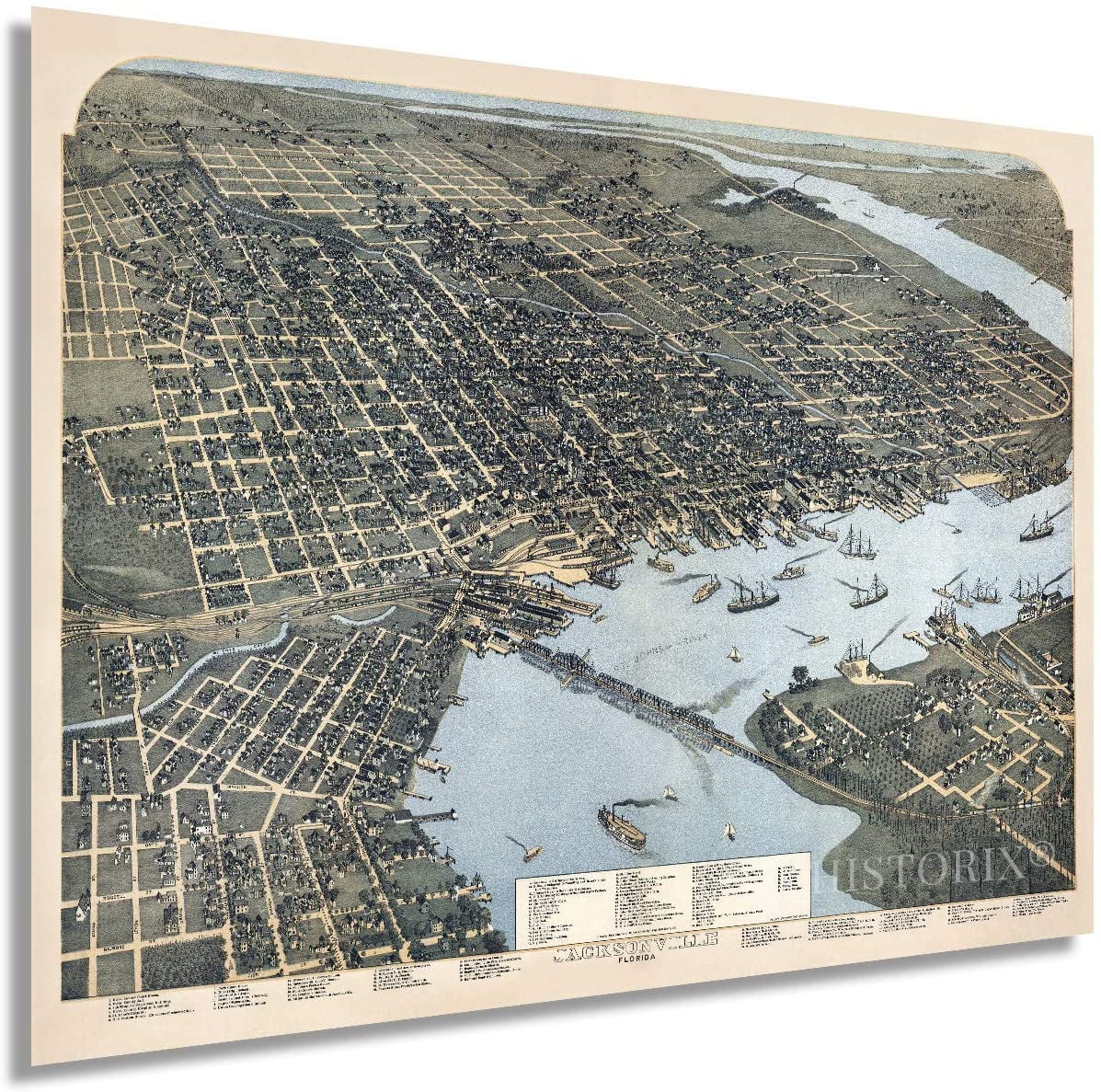 HISTORIX 1893 Jacksonville Florida Map - 24x36 Inch Jacksonville Map ...