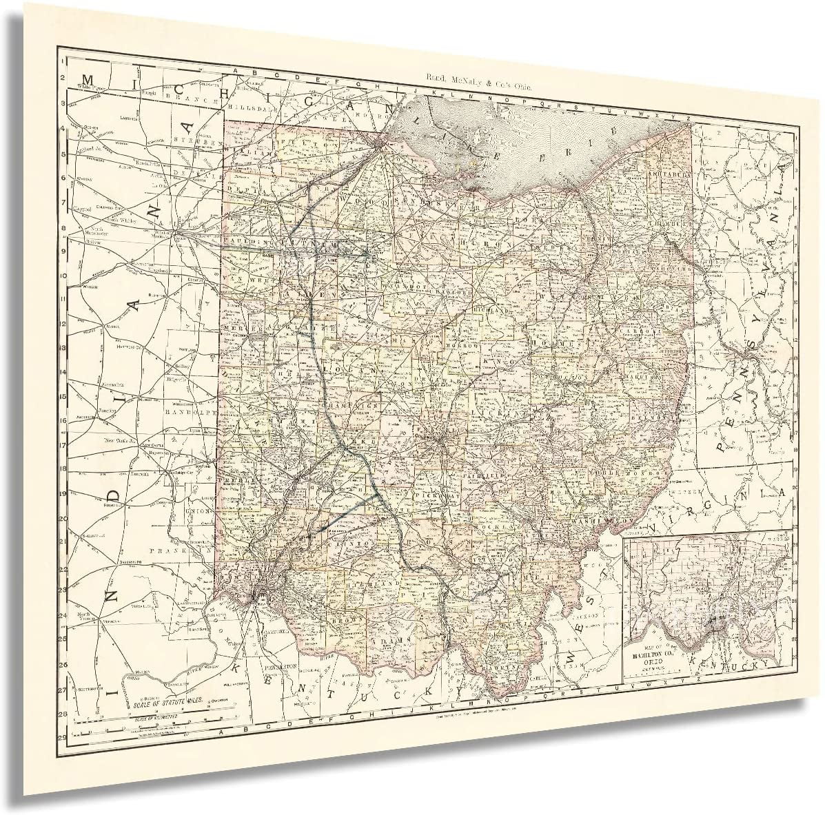 HISTORIX 1894 Ohio State Map Poster Wall Art Print, 18 x 24 Inch ...