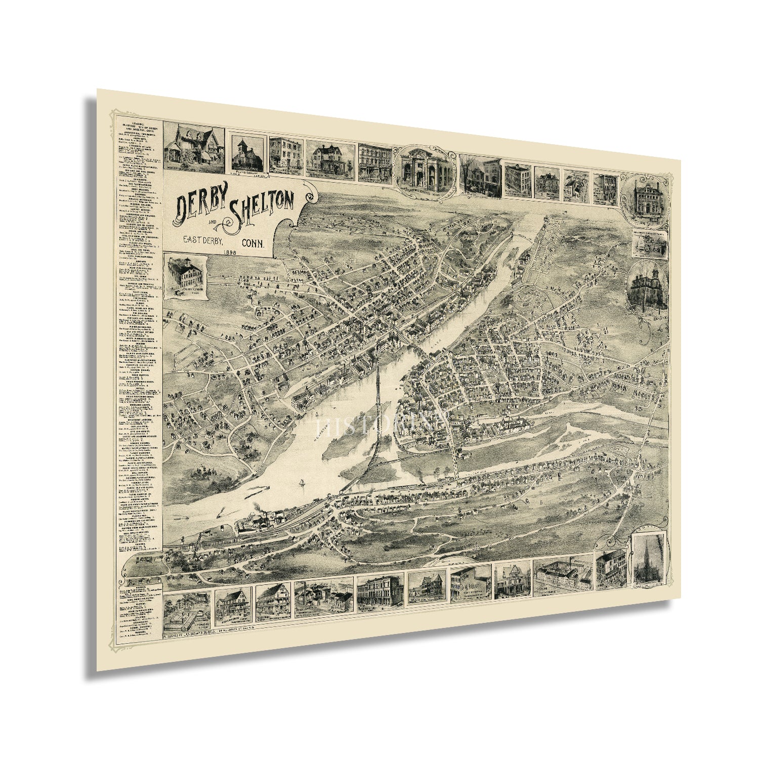 HISTORIX 1898 Derby Shelton & East Derby Connecticut Map Vintage Poster ...