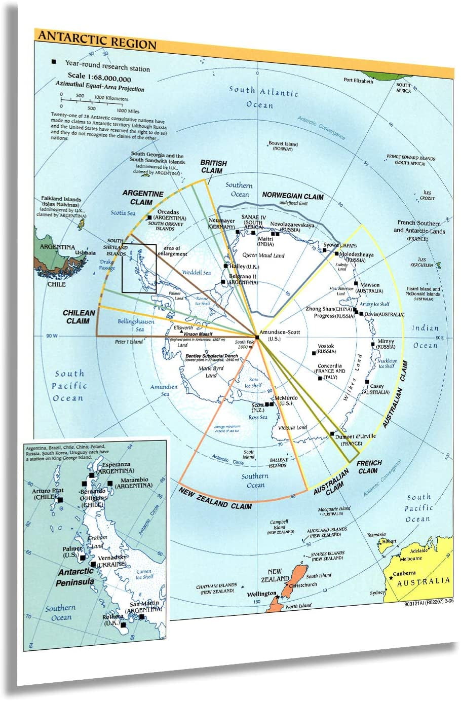 HISTORIX 2005 Map of the Antarctic Region - 24x32 Inch Antarctic ...