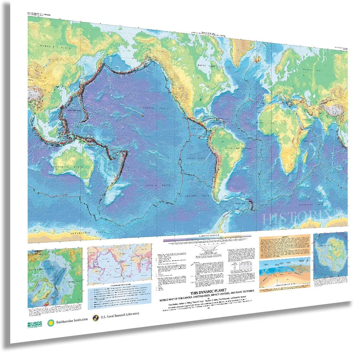 HISTORIX 2006 World Map of Volcanoes Earthquakes Impact Craters & Plate ...