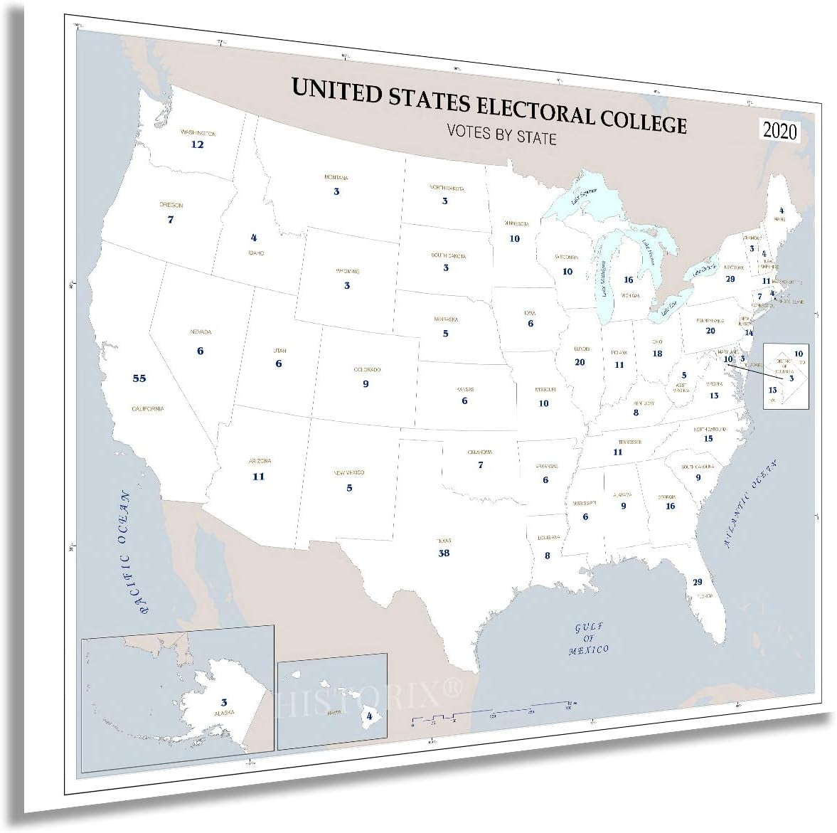 HISTORIX 2020 United States Electoral College Votes by State Map Poster ...