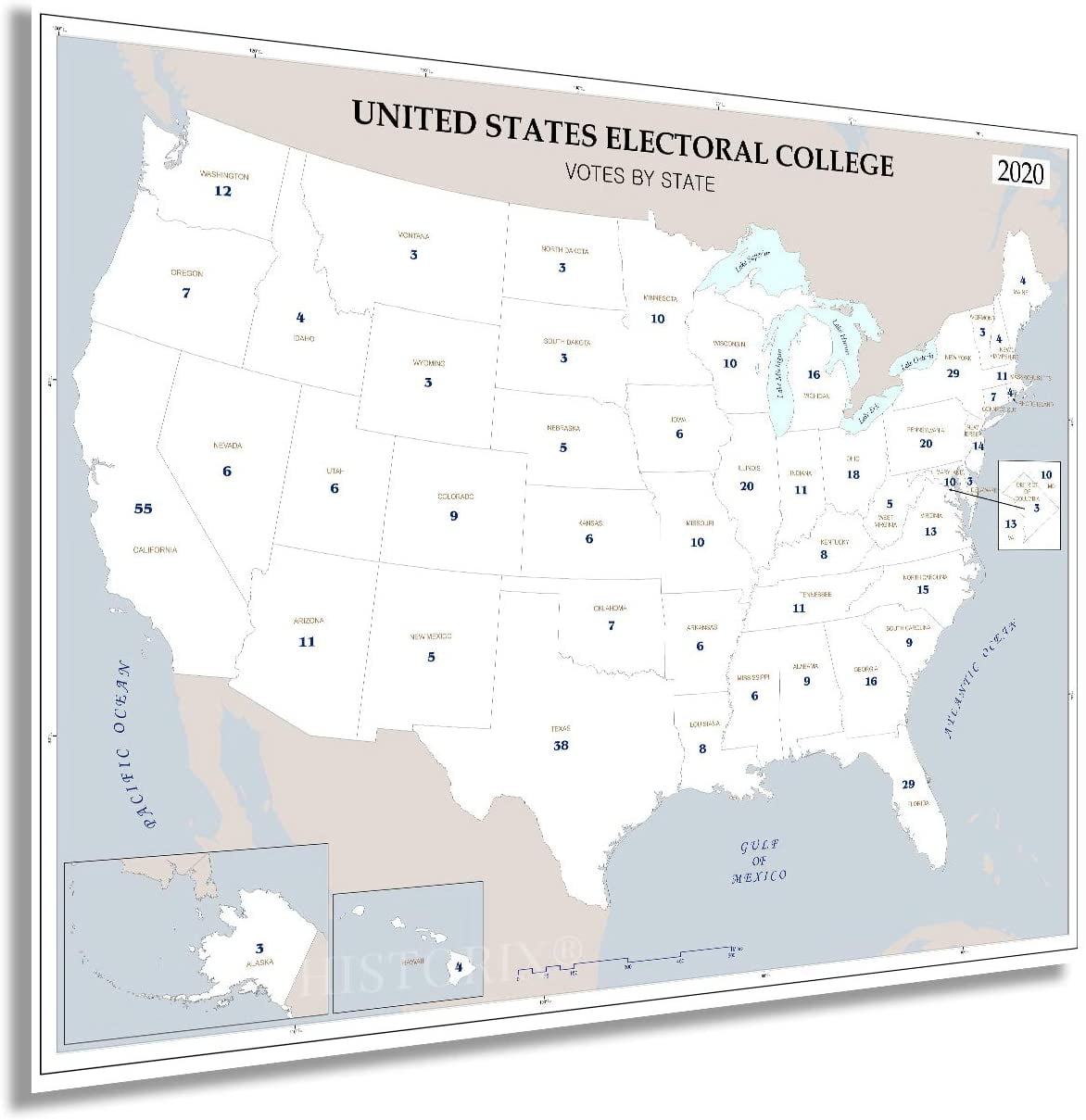 HISTORIX 2020 United States Electoral College Votes by State Map Poster ...