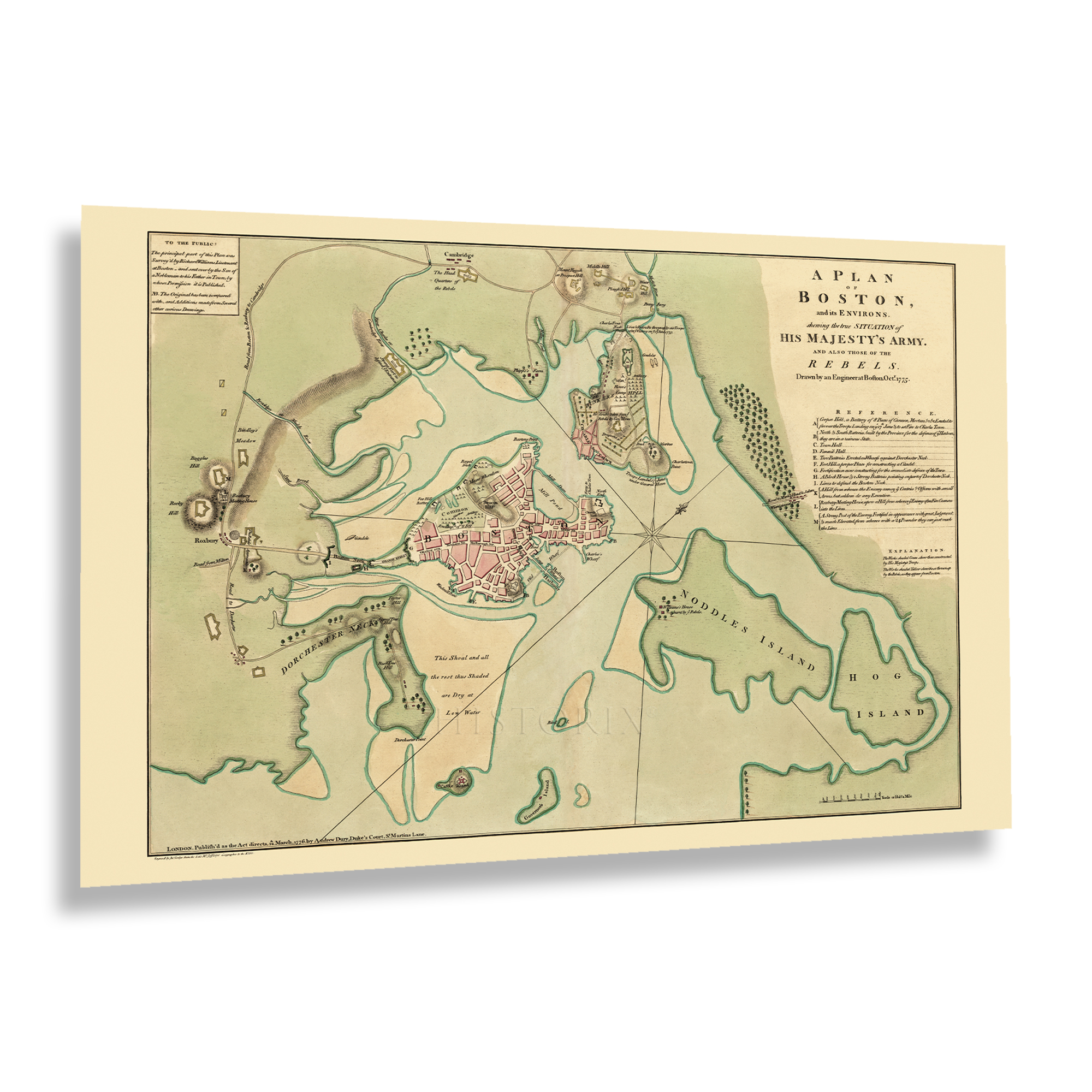 HISTORIX Vintage 1776 Boston Map Poster - Plan of Boston and Its ...
