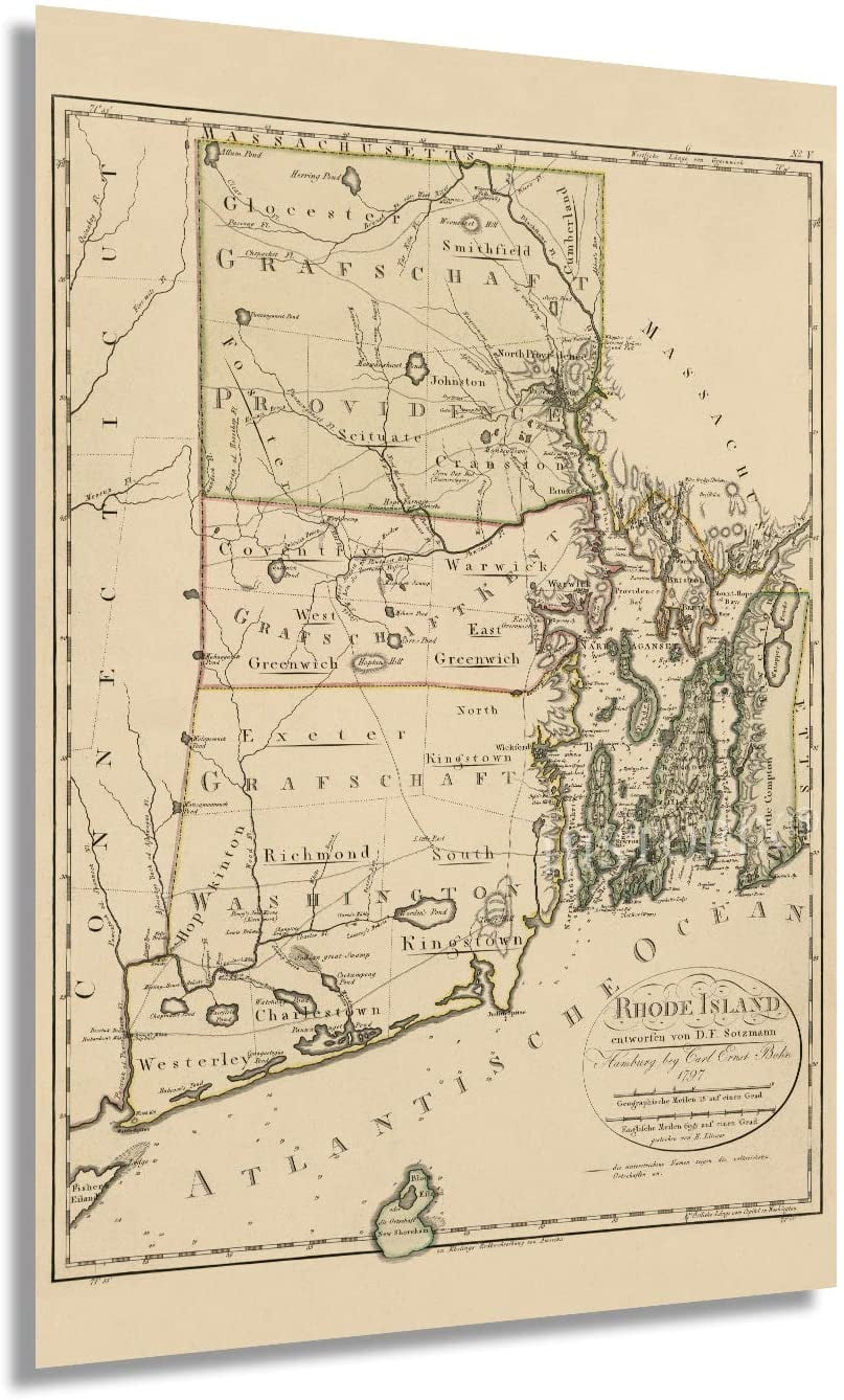 HISTORIX Vintage 1797 Rhode Island Map - 24x36 Inch Vintage Map of ...