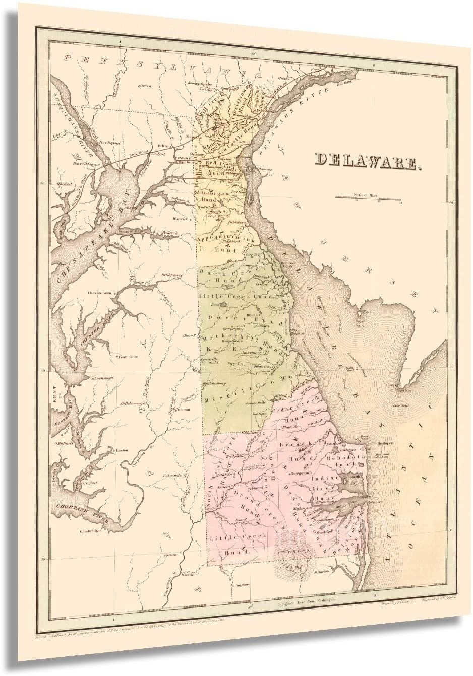 HISTORIX Vintage 1838 Delaware State Map - 24x30 Inch Vintage Map of ...