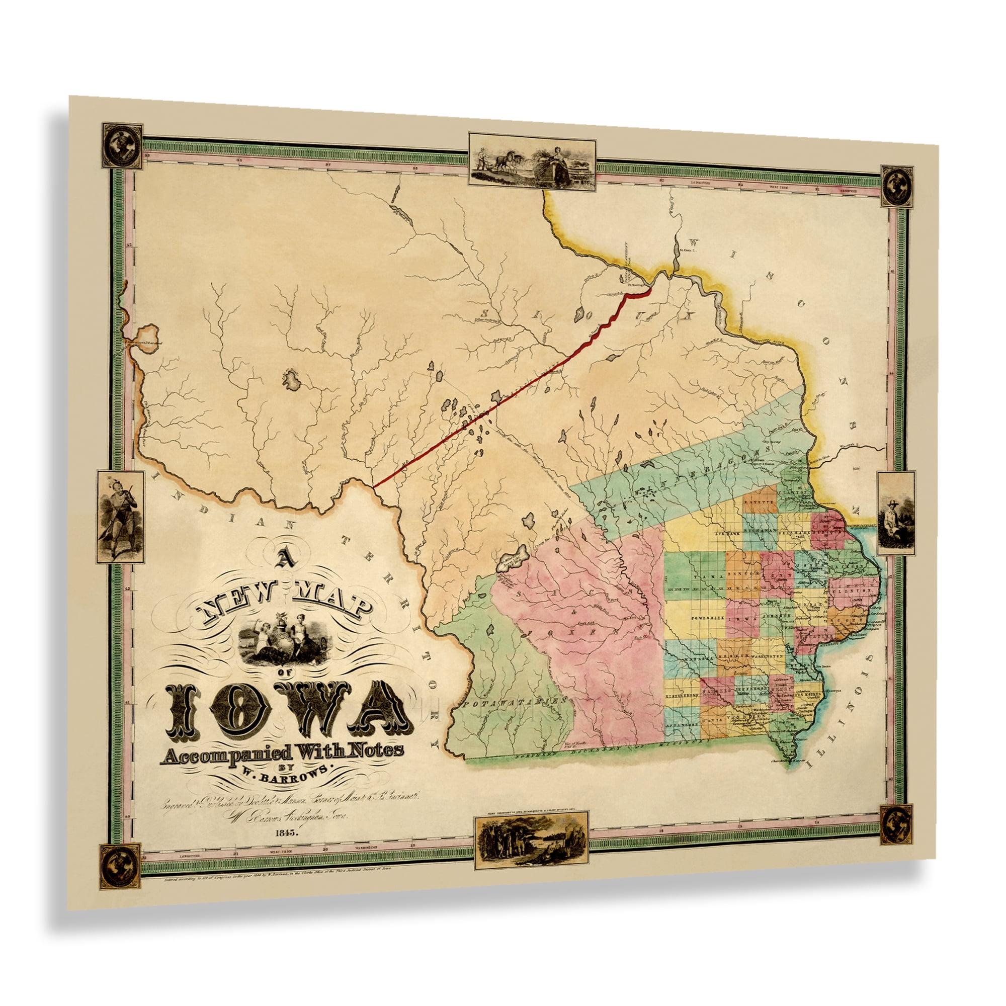 HISTORIX Vintage 1845 Iowa Map Poster - Vintage Map of Iowa State - Old ...
