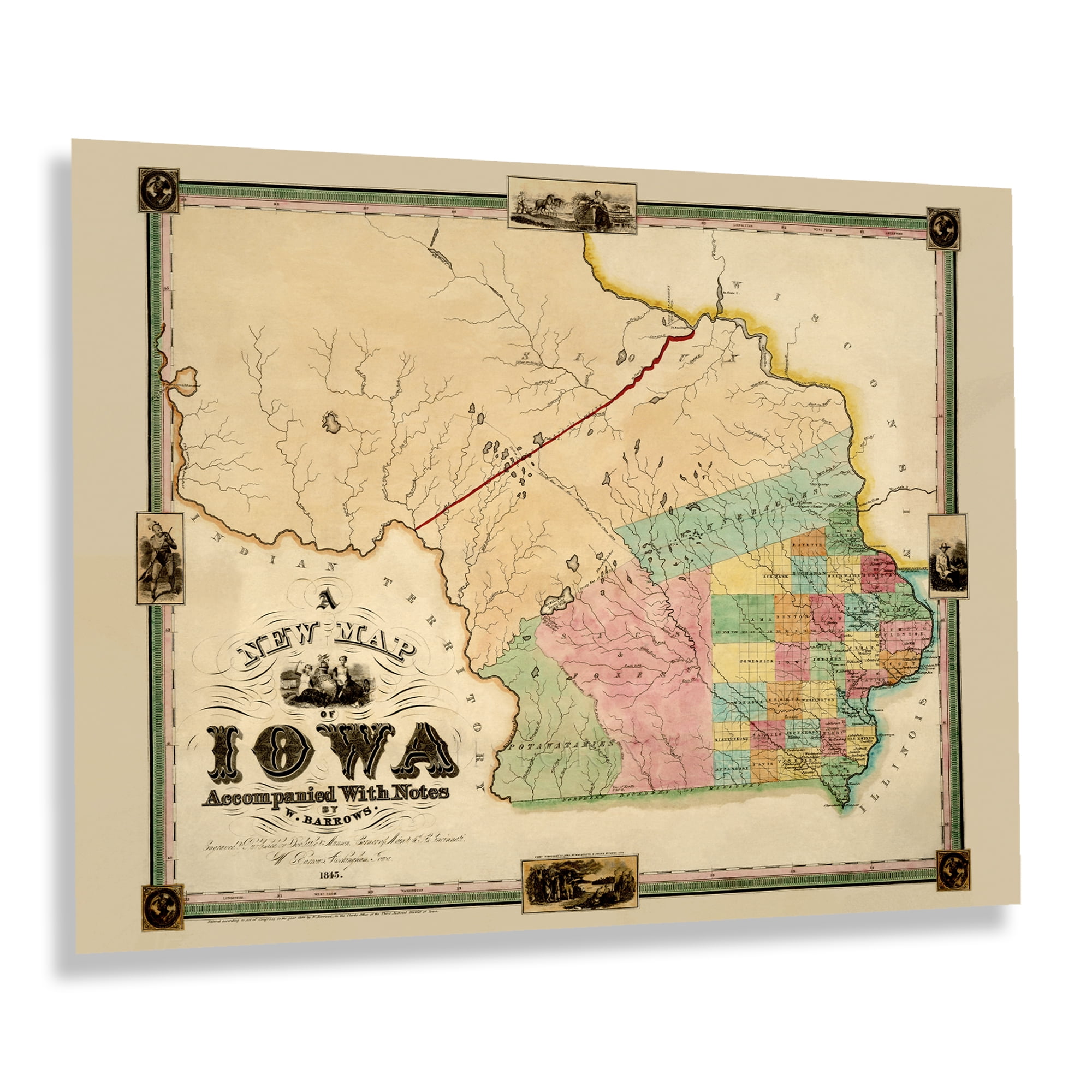 HISTORIX Vintage 1845 Iowa Map Poster - Vintage Map of Iowa State - Old ...