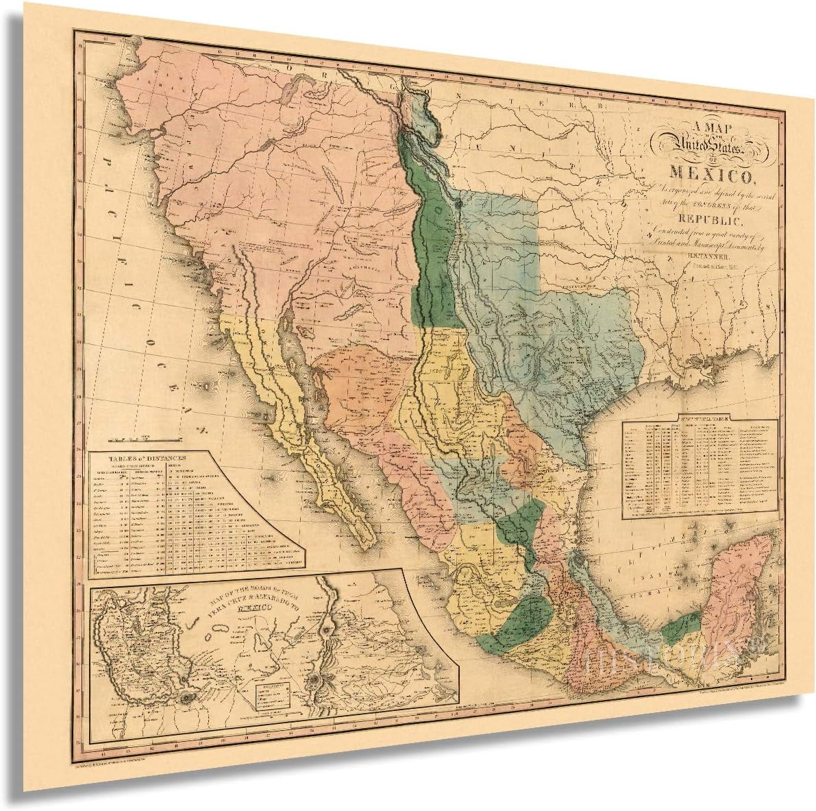 HISTORIX Vintage 1846 United States of Mexico Map - 18x24 Inch Historic ...