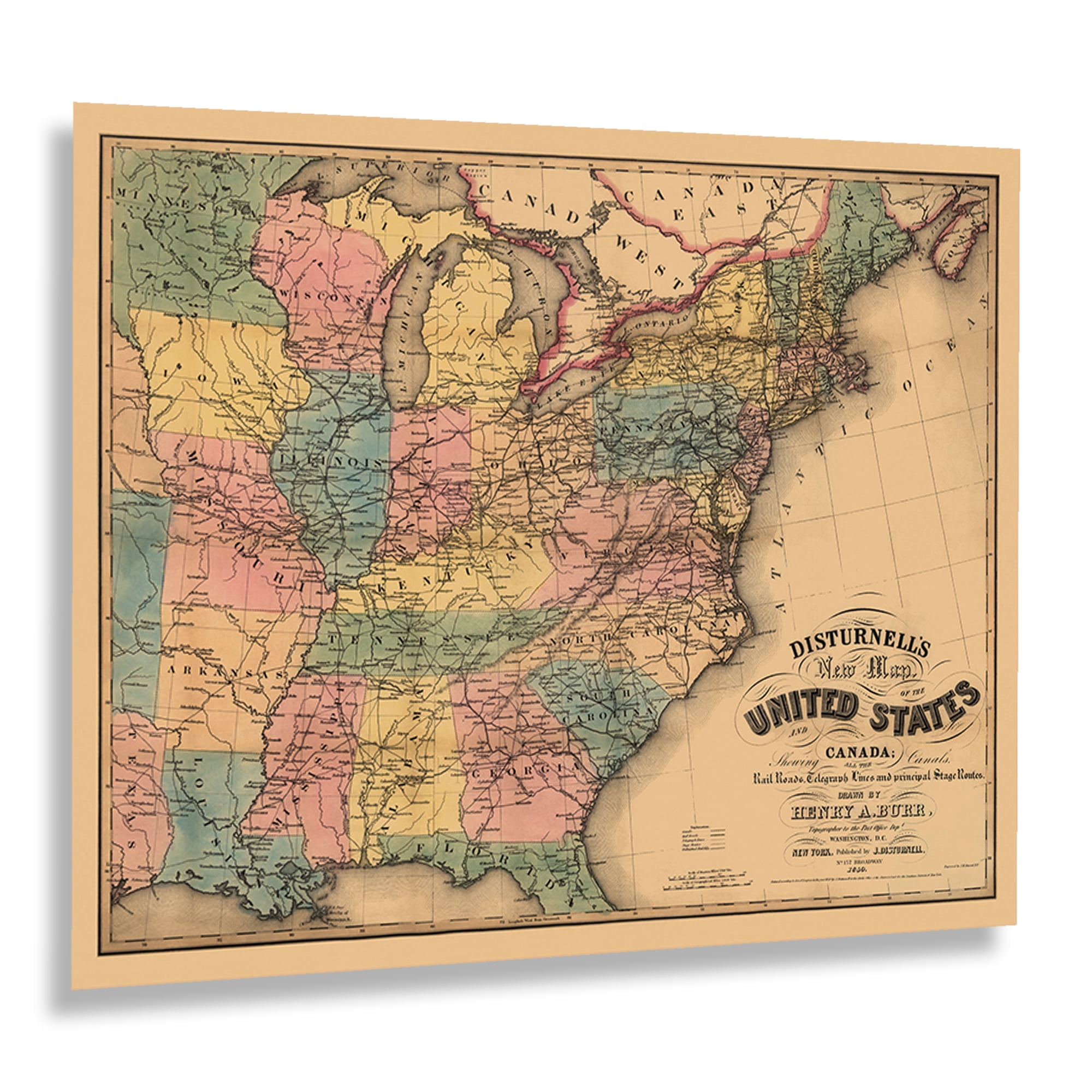 HISTORIX Vintage 1850 Map of United States and Canada Poster - Vintage ...