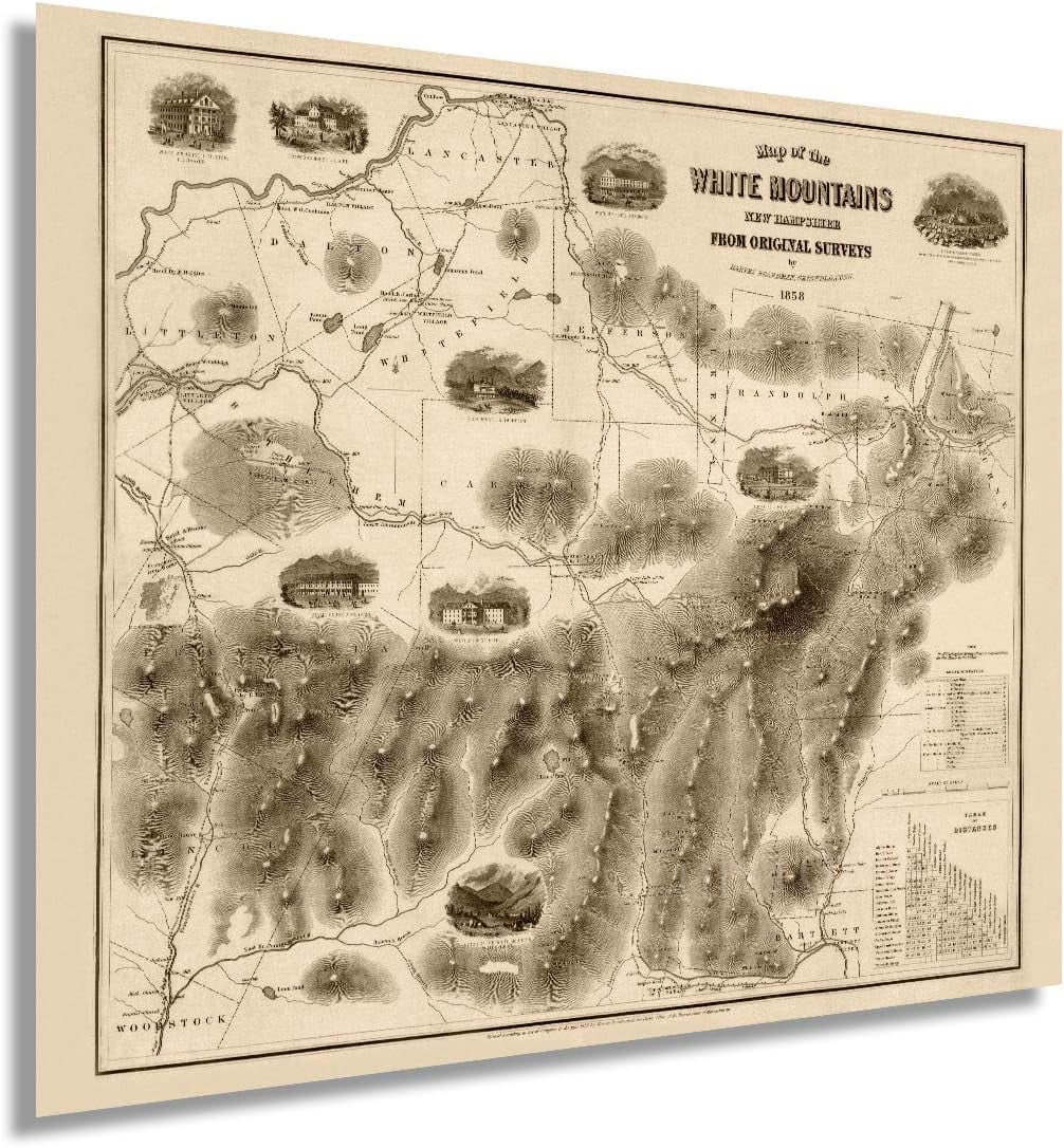 HISTORIX Vintage 1858 Map of White Mountains New Hampshire Poster ...