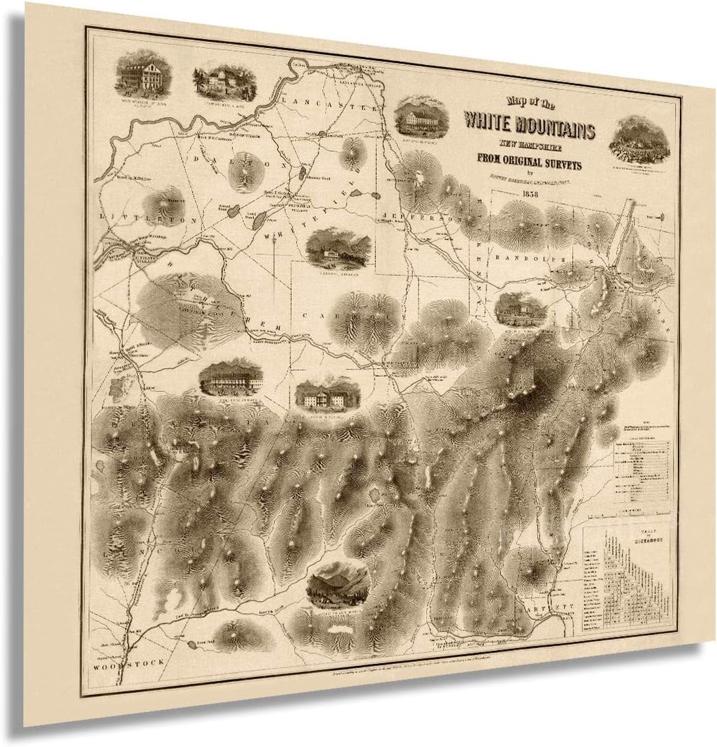 HISTORIX Vintage 1858 Map of White Mountains New Hampshire Poster ...