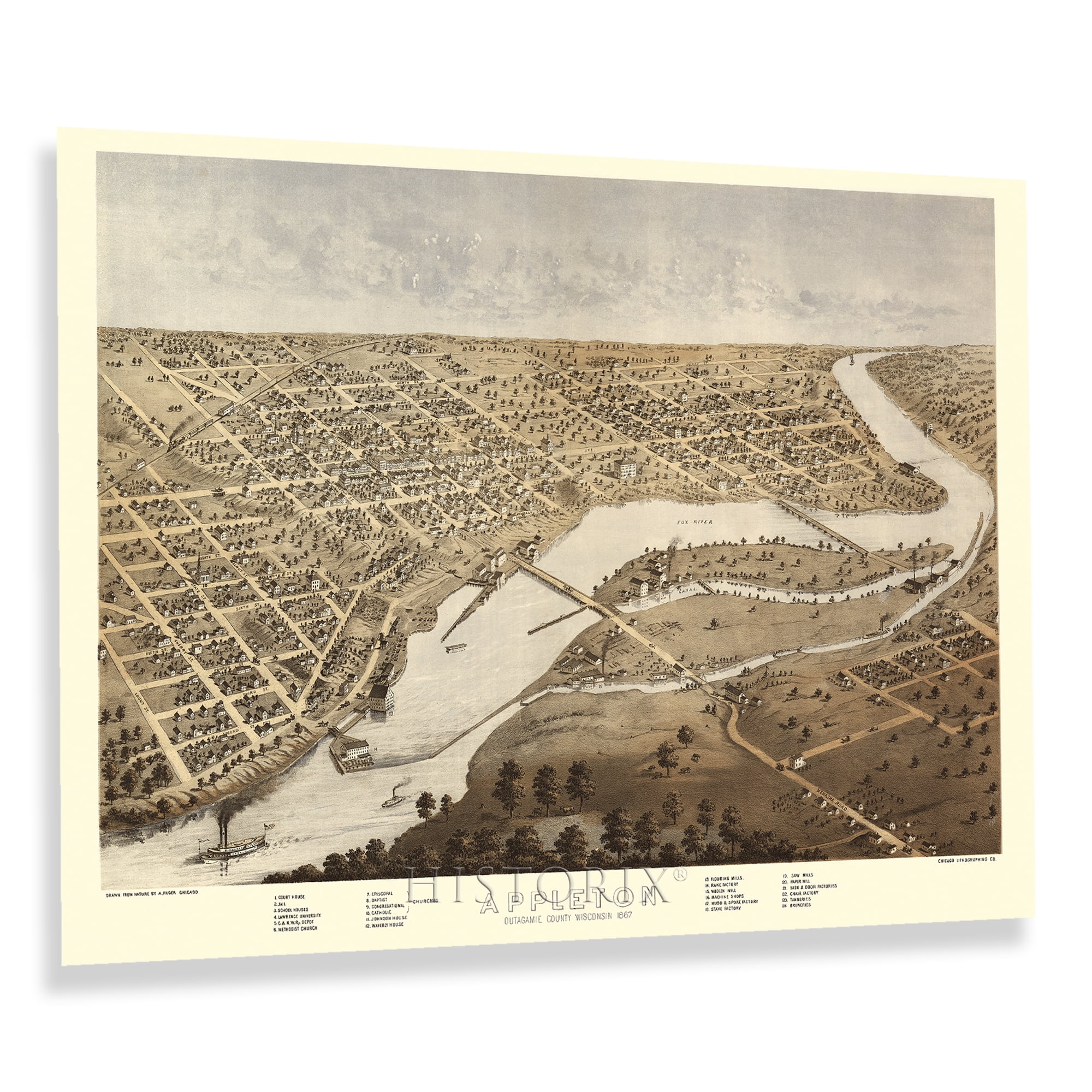 HISTORIX Vintage 1867 Appleton Wisconsin Map Poster - 18x24 Inch ...