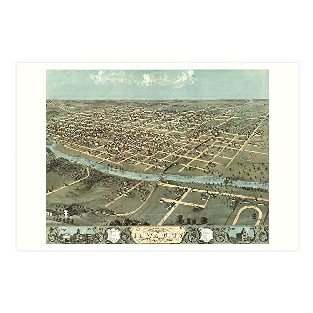 HISTORIX Vintage 1868 Iowa City Map - 24x36 Inch Bird's Eye View ...