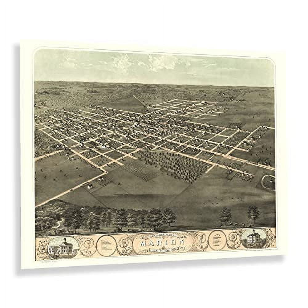 HISTORIX Vintage 1868 Marion Iowa Map Poster - 18x24 Inch Bird's Eye ...
