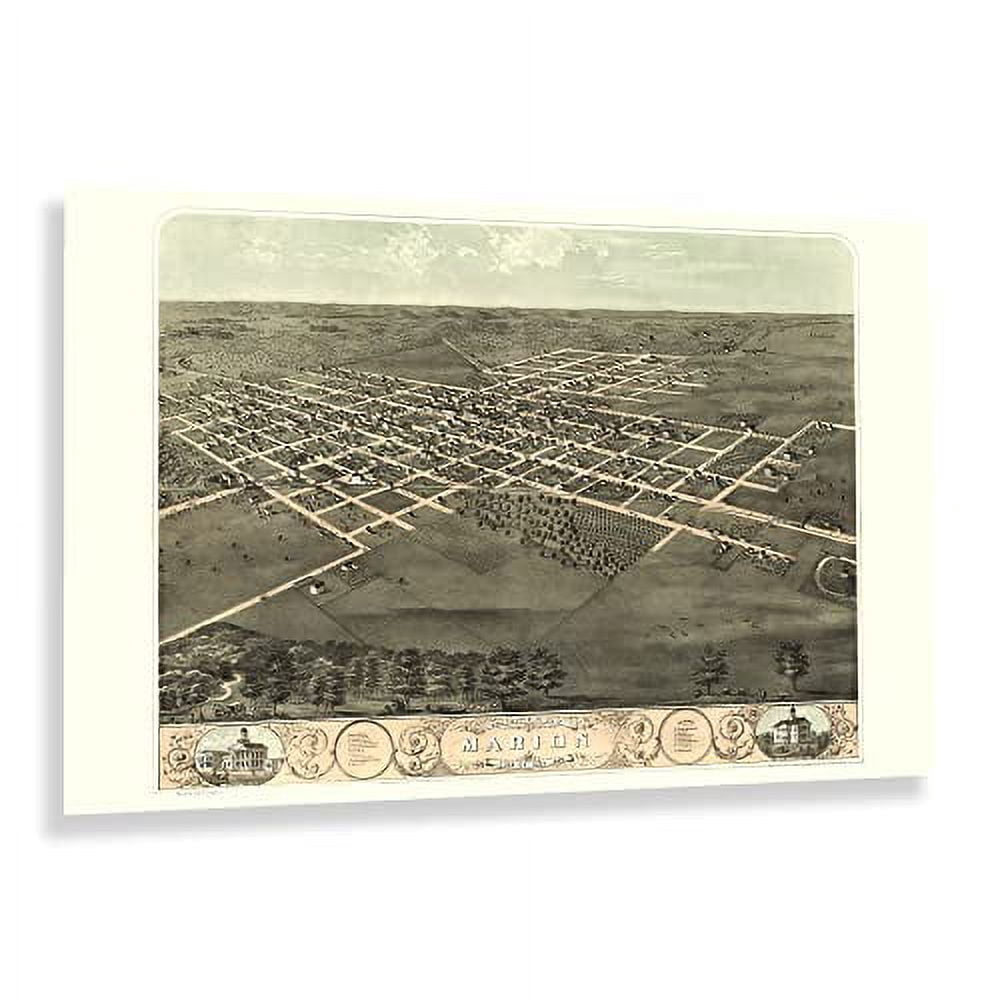 HISTORIX Vintage 1868 Marion Iowa Map Poster - 24x36 Inch Bird's Eye ...