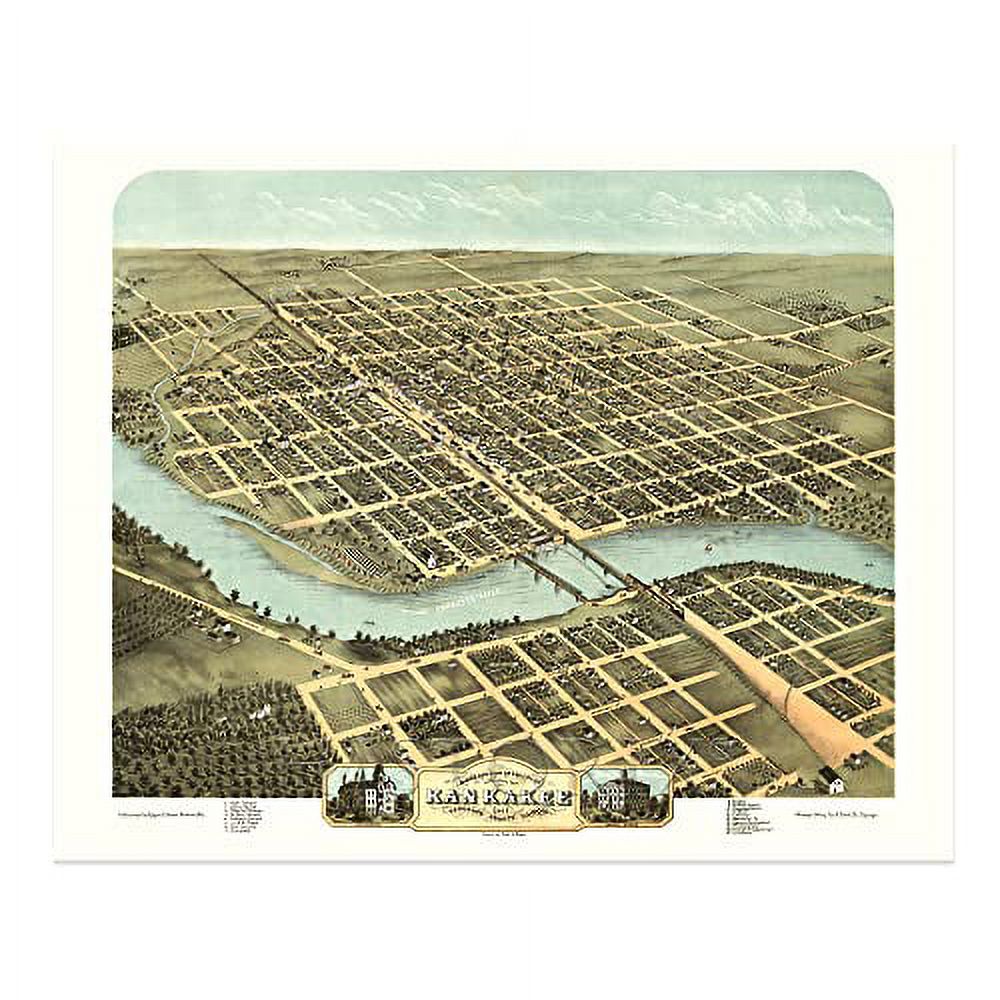 HISTORIX Vintage 1869 Kankakee Illinois Map Poster - 24x30 Inch Old Map ...