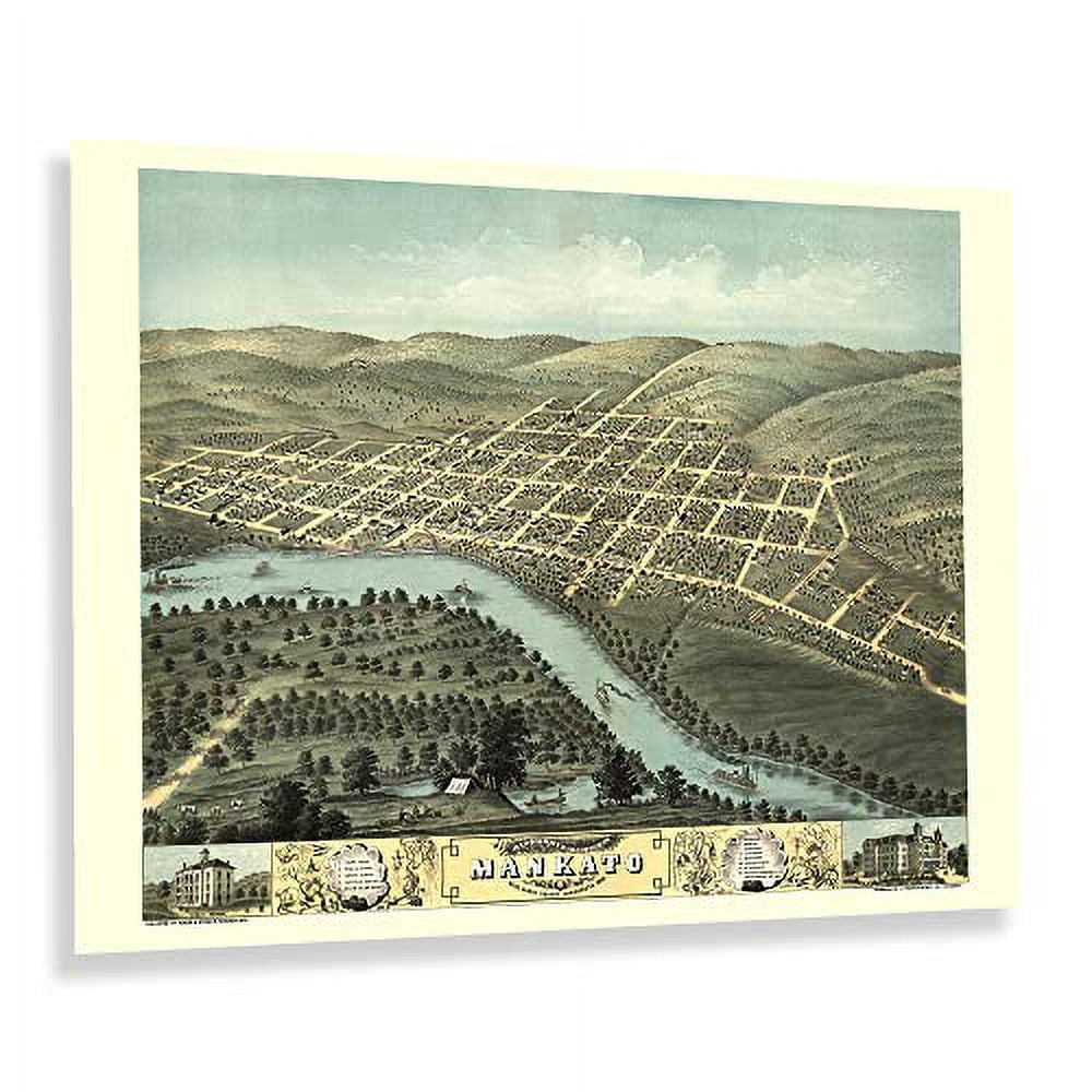 HISTORIX Vintage 1870 Mankato City Blue Earth County Minnesota Map ...