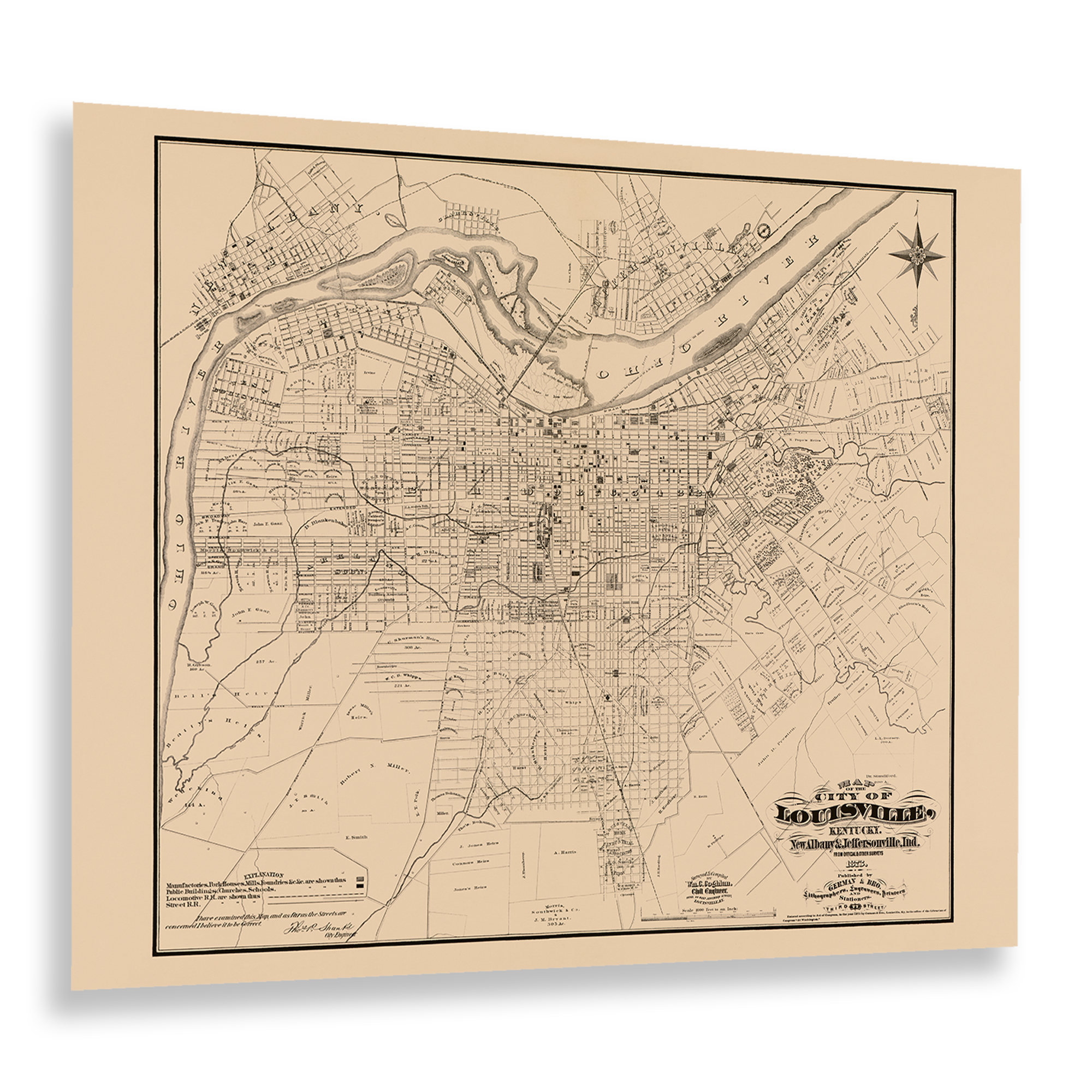 HISTORIX Vintage 1873 Louisville Kentucky New Albany Ohio and Jefferson ...