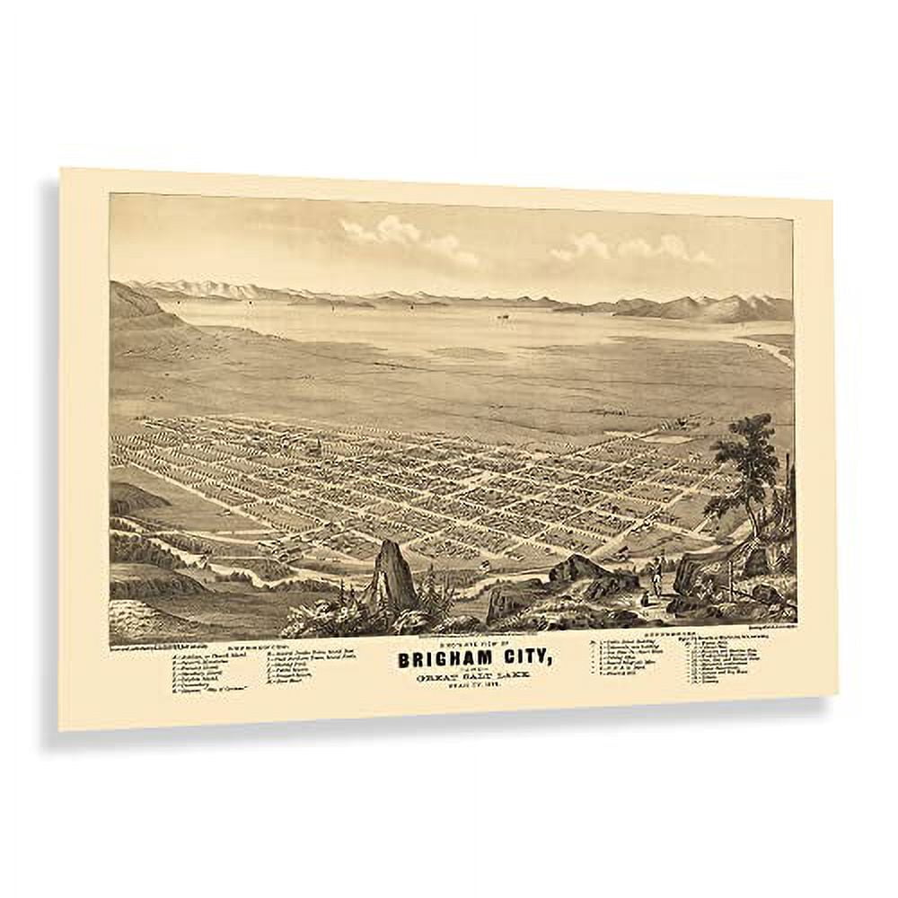HISTORIX Vintage 1875 Brigham City and Great Salt Lake Utah Map Poster ...