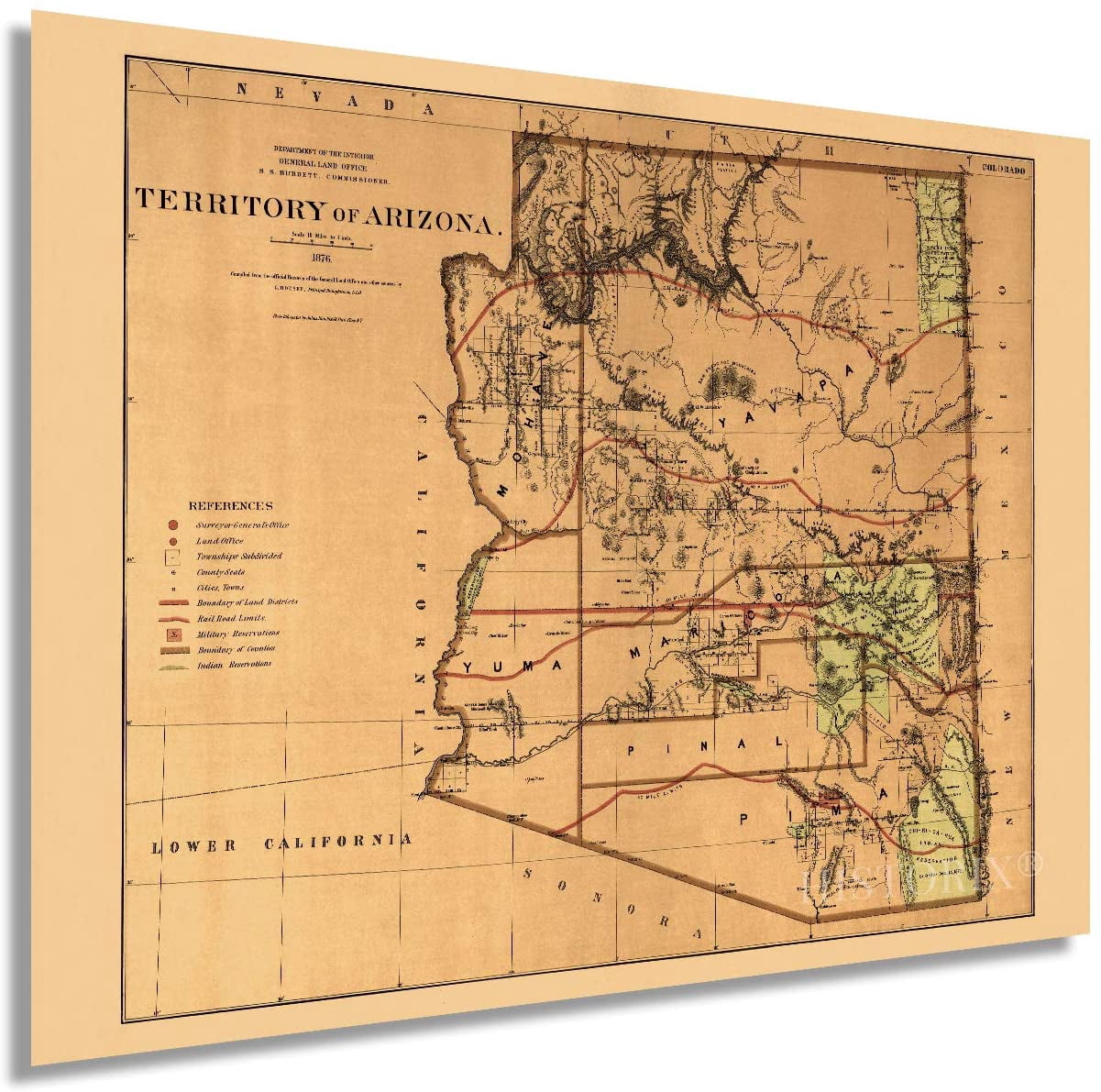 HISTORIX Vintage 1876 Arizona Territory Map - 18x24 Inch Vintage ...