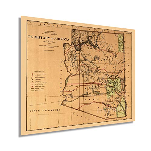 HISTORIX Vintage 1876 Arizona Territory Map - 24x30 Inch Vintage ...