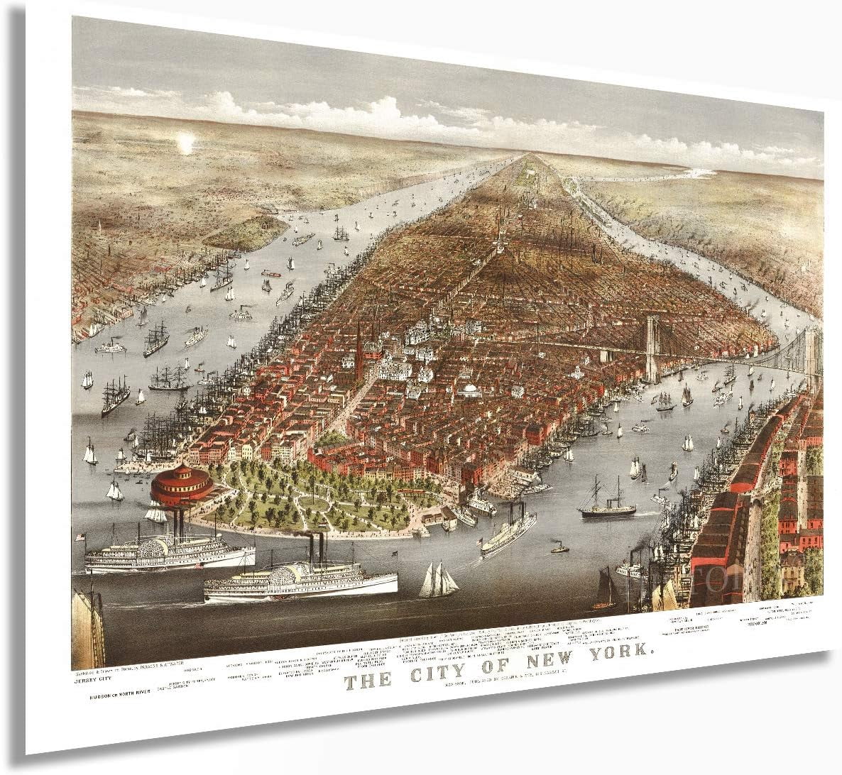 HISTORIX Vintage 1876 New York City Poster - 24x36 Inch NYC Map Wall ...