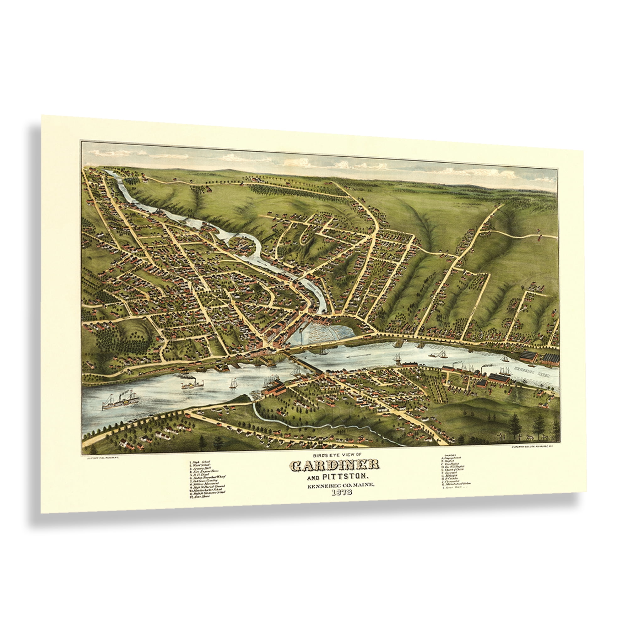HISTORIX Vintage 1878 Gardiner & Pittston Maine Map Poster - Vintage ...