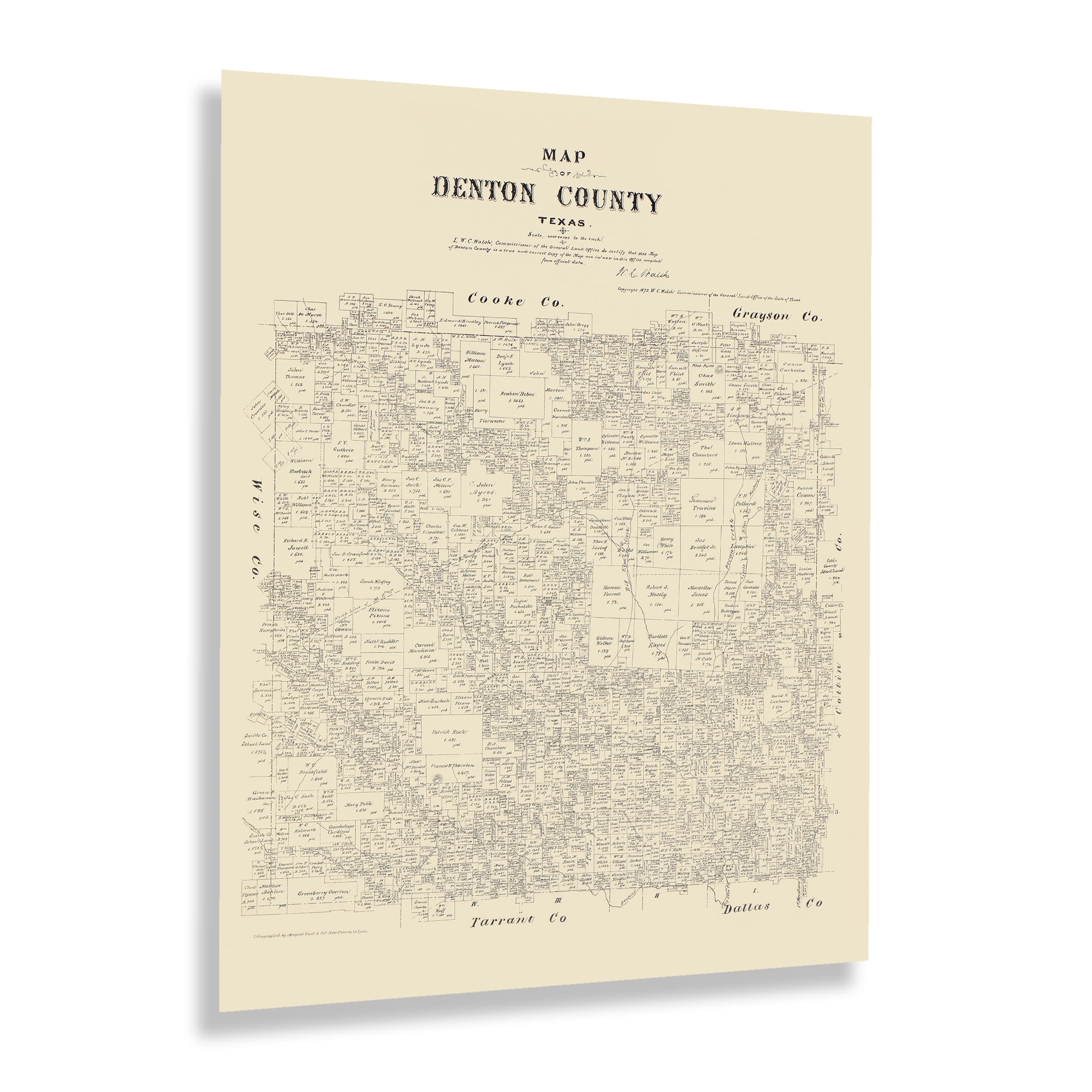 HISTORIX Vintage 1879 Denton County Texas Map Print - History Map of ...