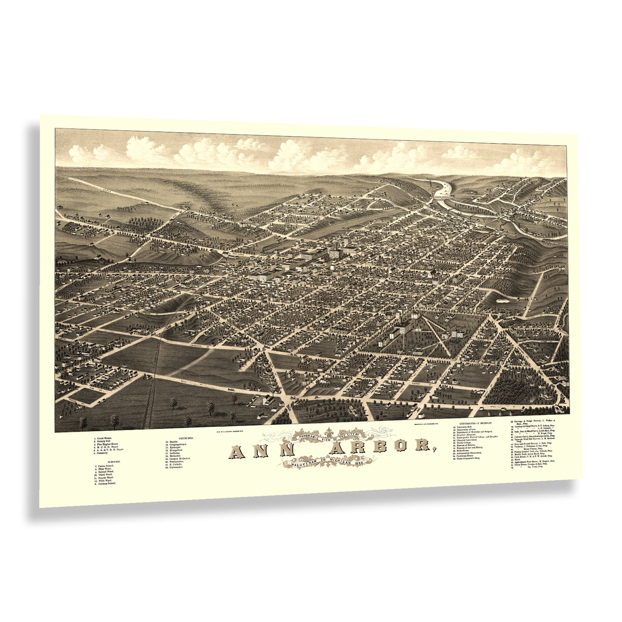 HISTORIX Vintage 1880 Ann Arbor Michigan Map Poster - Old Panoramic ...