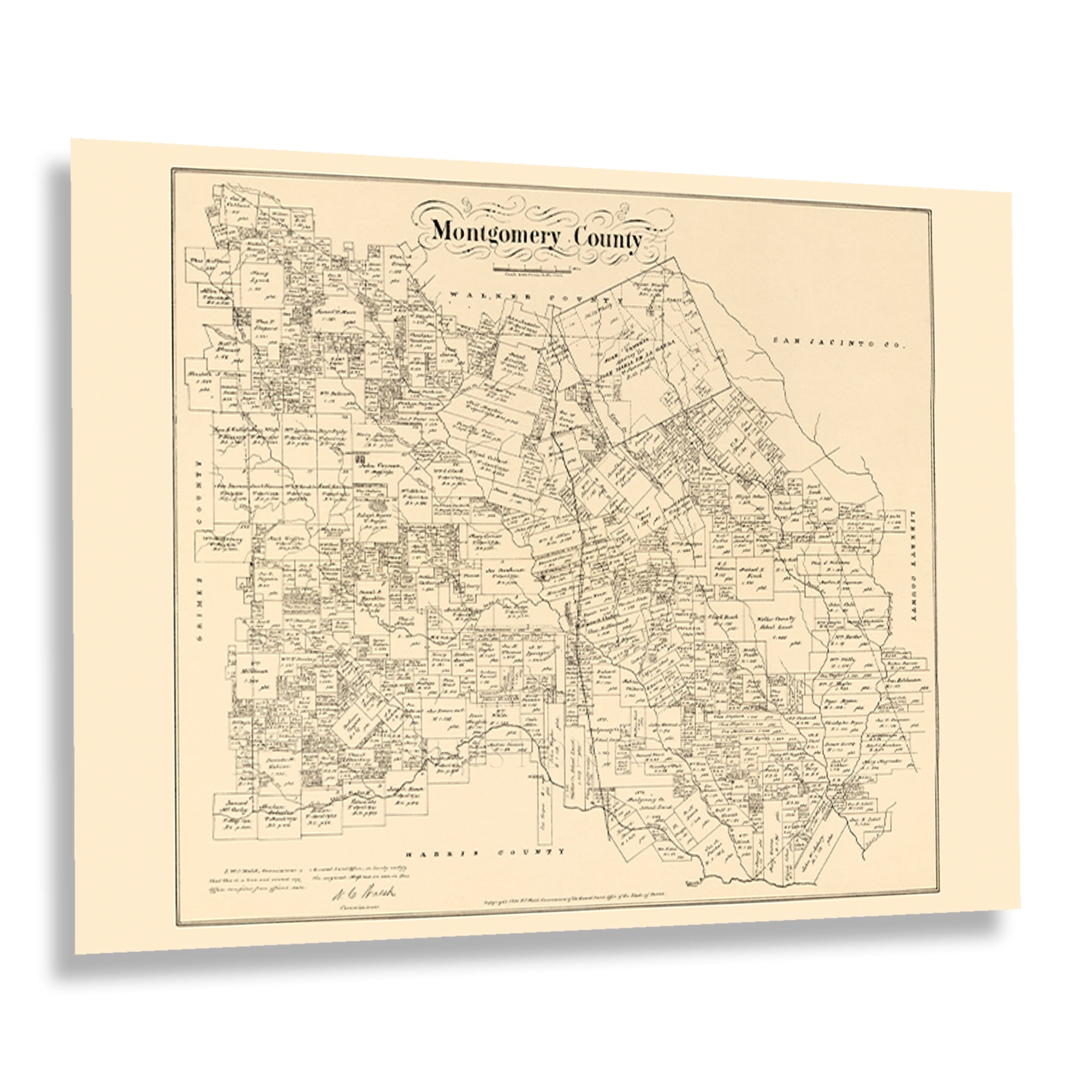 HISTORIX Vintage 1880 Montgomery County Texas Map Print - Montgomery ...