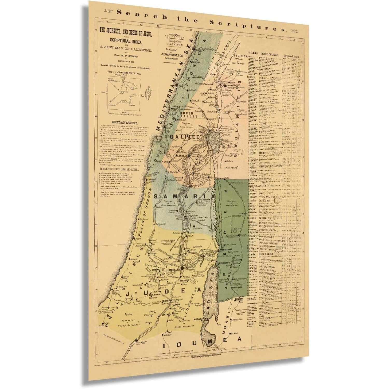 HISTORIX Vintage 1881 The Journeys and Deeds of Jesus Map - 24x36 Inch ...