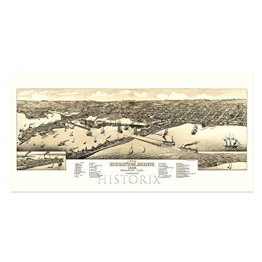 HISTORIX Vintage 1883 Duluth Minnesota Map Poster - 12x24 Inch Old View ...