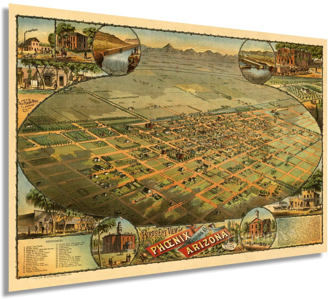 HISTORIX Vintage 1885 Phoenix Arizona Map - 24x36 Inch Vintage Map of ...