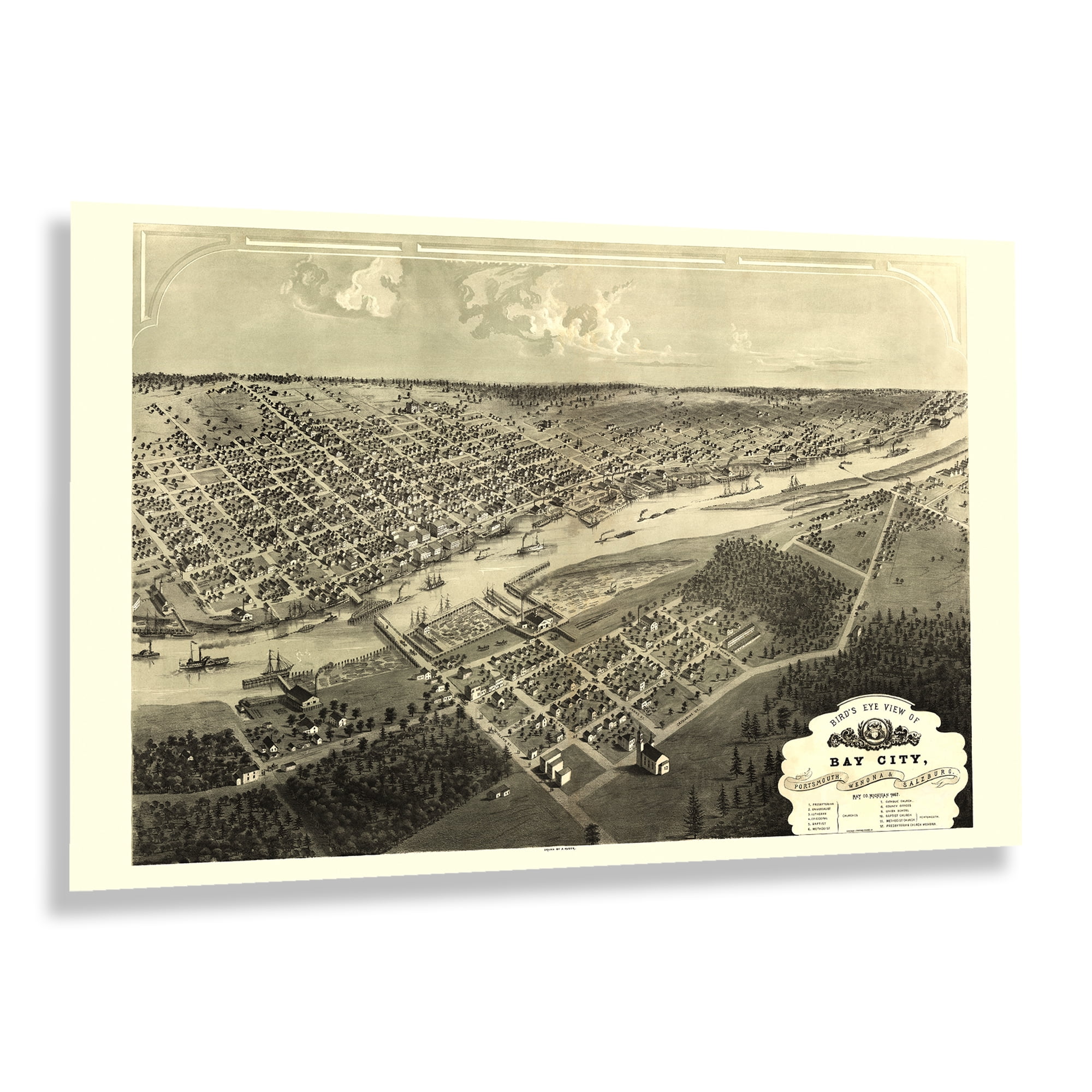 HISTORIX Vintage 1887 Bay City Michigan Map Print - Old Map of Bay City ...